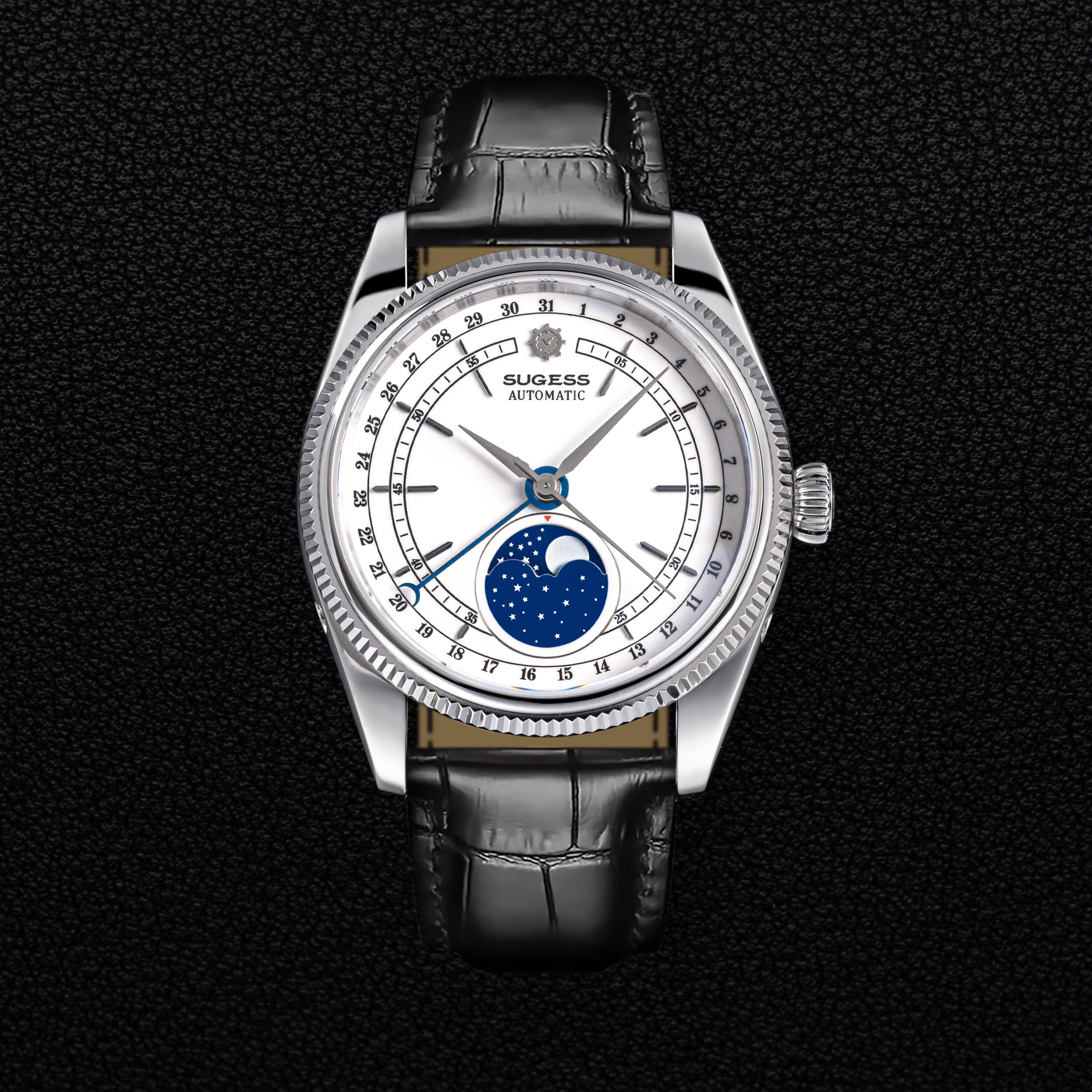 MoonPhase Master S452 Stainless-Steel White Dial Black Strap
