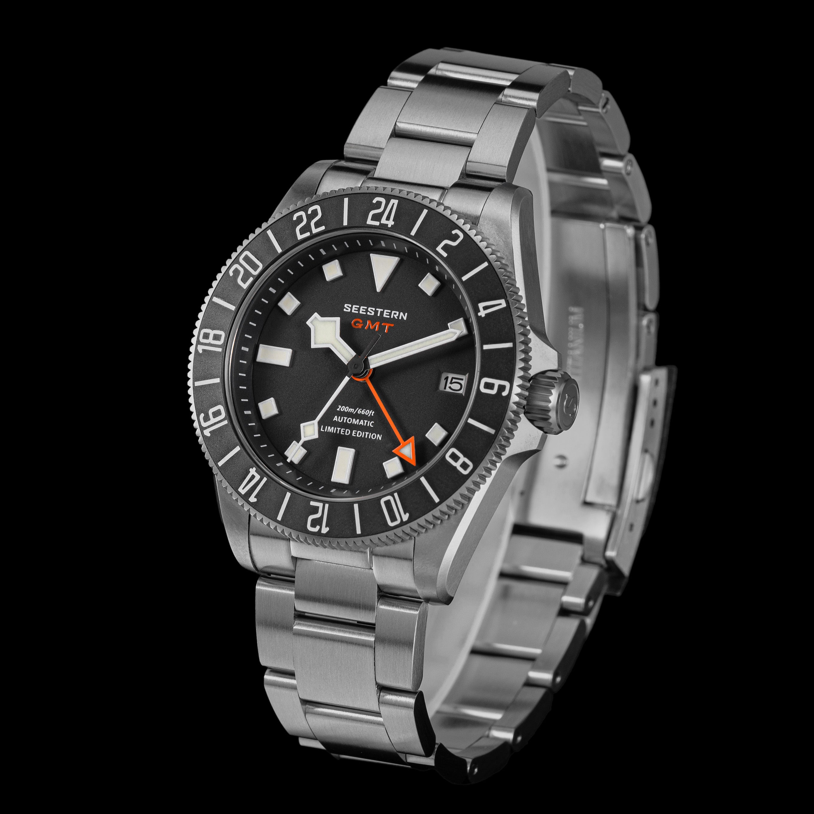 Seestern S462 Titanium Professional GMT Diver Black Dial Black Bezel L