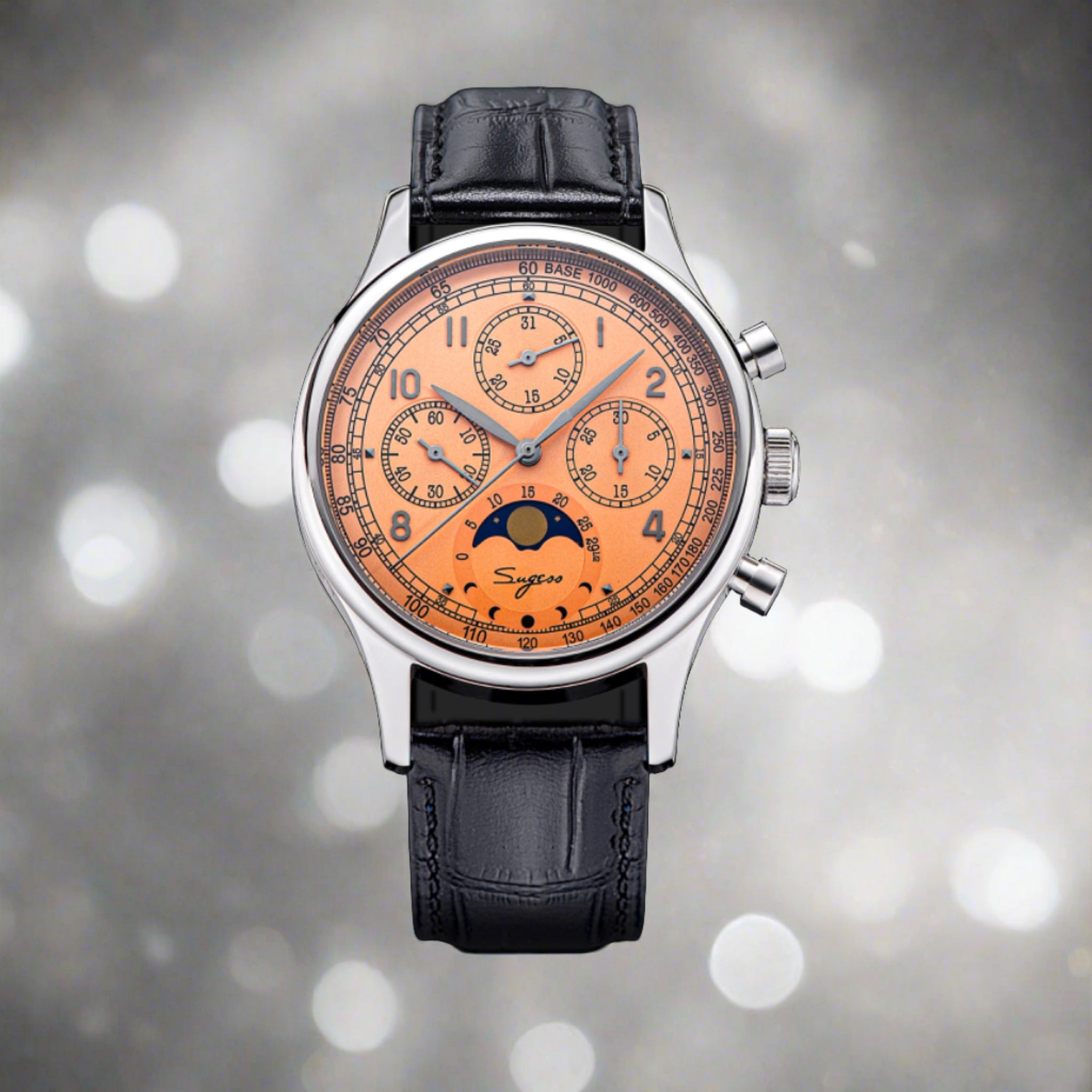 MoonPhase Master 389-2 Salmon Dial Swan Neck Regulator – Sugess Watch