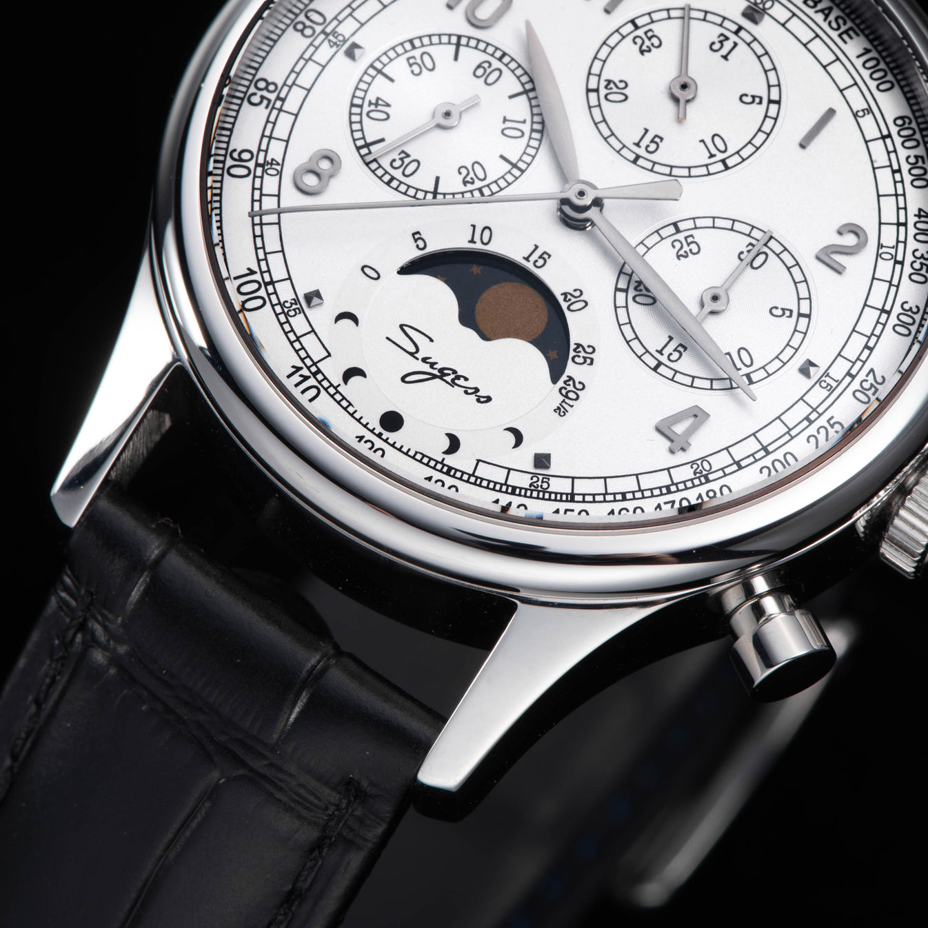 MoonPhase Master S389-2 White Dial Swan Neck Regulator – Sugess Watch
