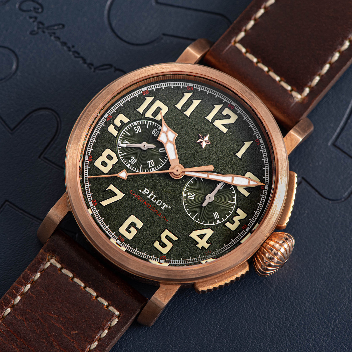 Sugess Pilot Master S409 Green Dial Chronograph CuSn8 Bronze – Sugess Watch