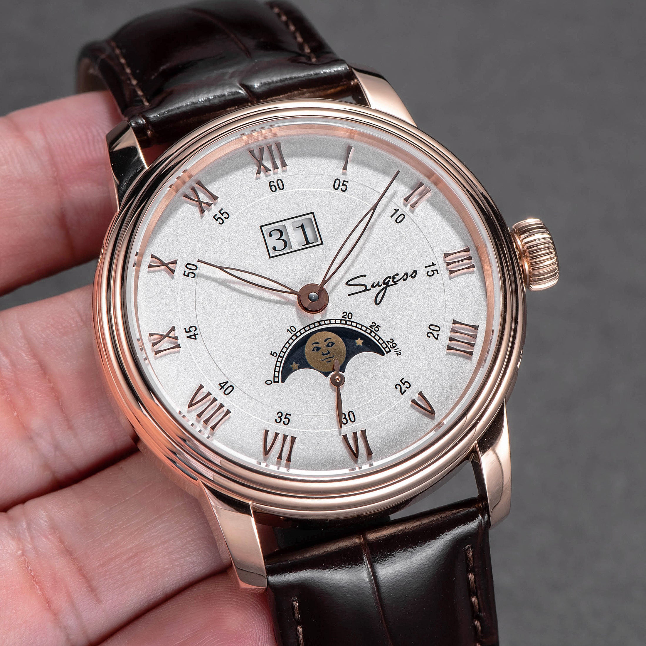 Sugess Luminous Moonphase Seagull ST2108 Movement Watch SU2108SK ...