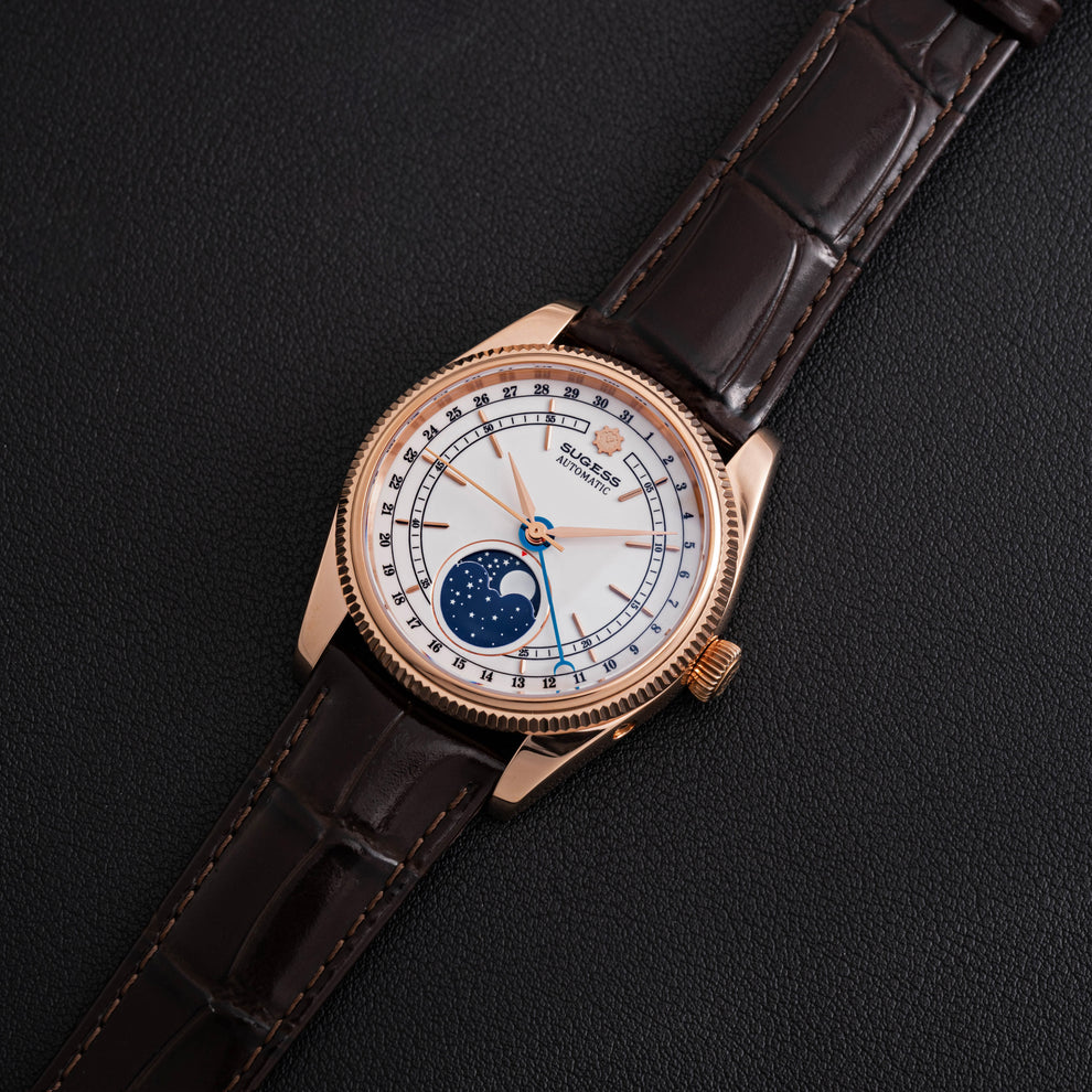 MoonPhase Master S452 Rose Gold White Dial Brown Strap