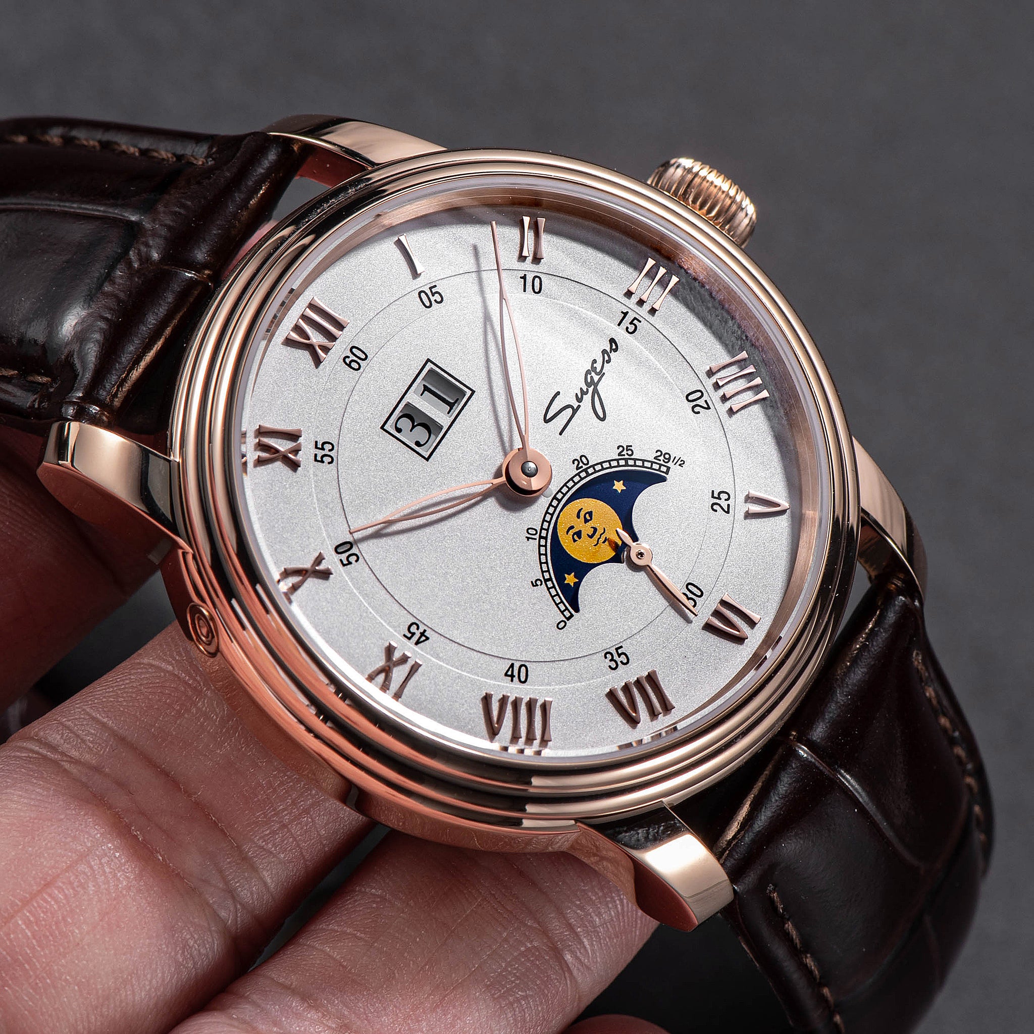 Sugess Luminous Moonphase Seagull ST2108 Movement Watch SU2108SK ...