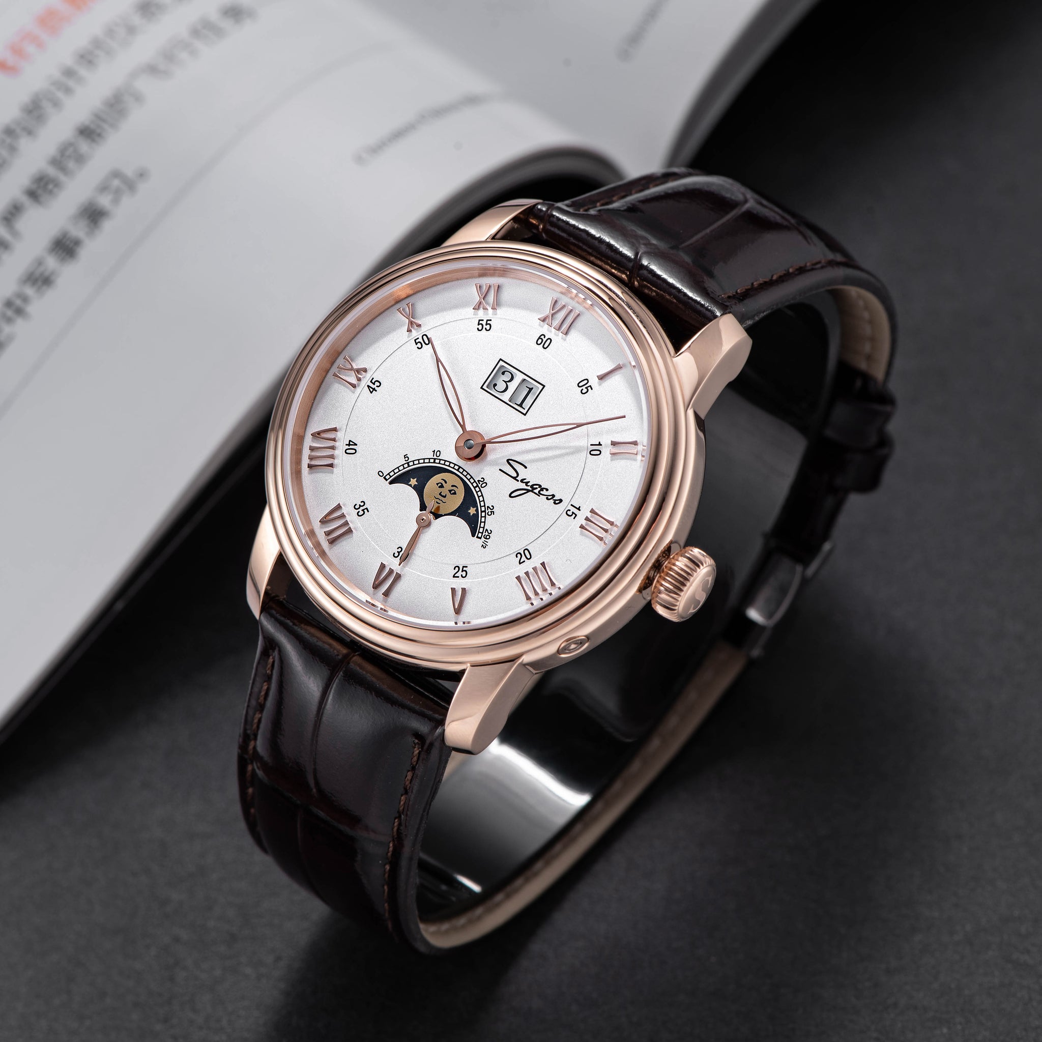 Sugess Luminous Moonphase Seagull ST2108 Movement Watch SU2108SK ...