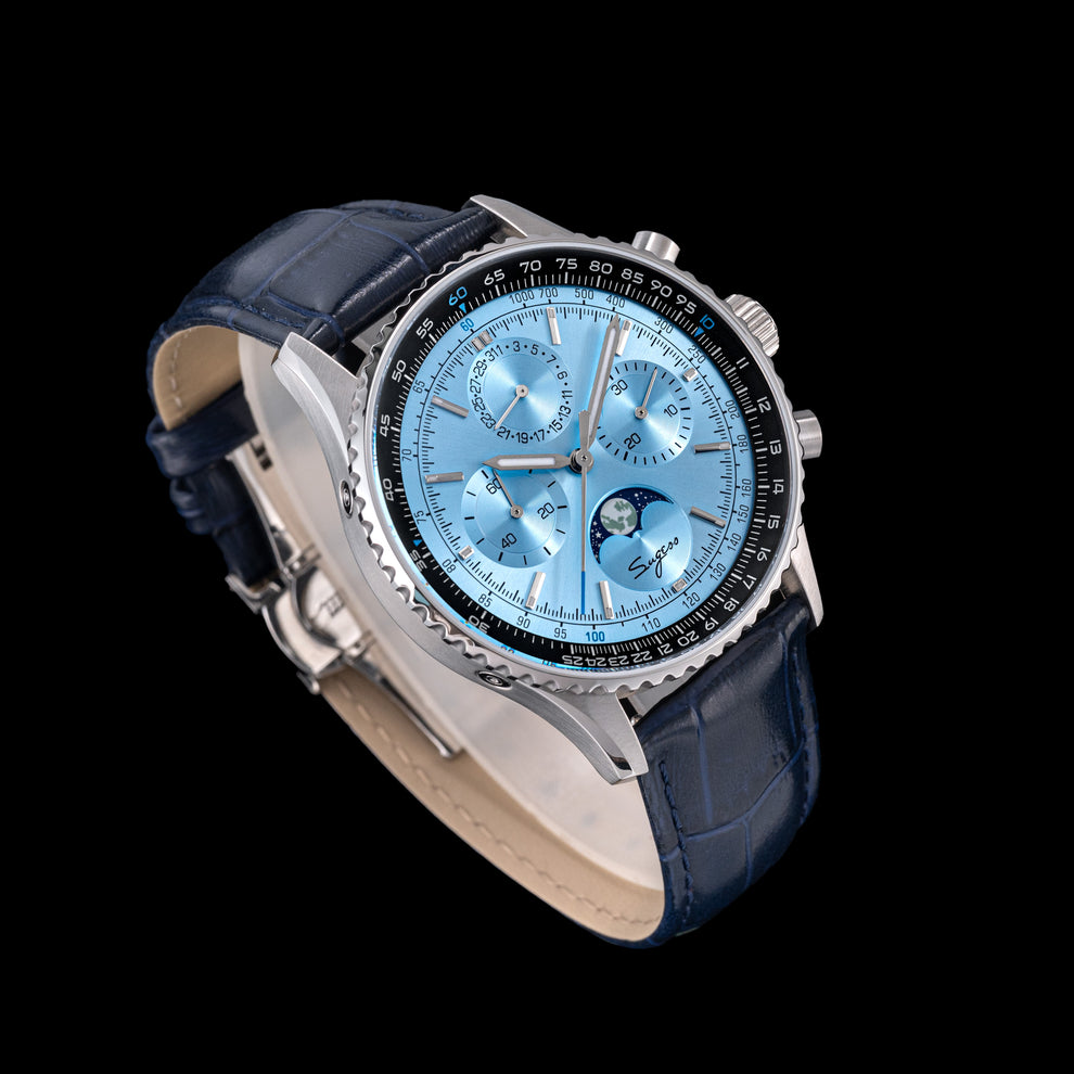 MoonPhase Chrono Master S468 Stainless Steel Case Light Blue Dial