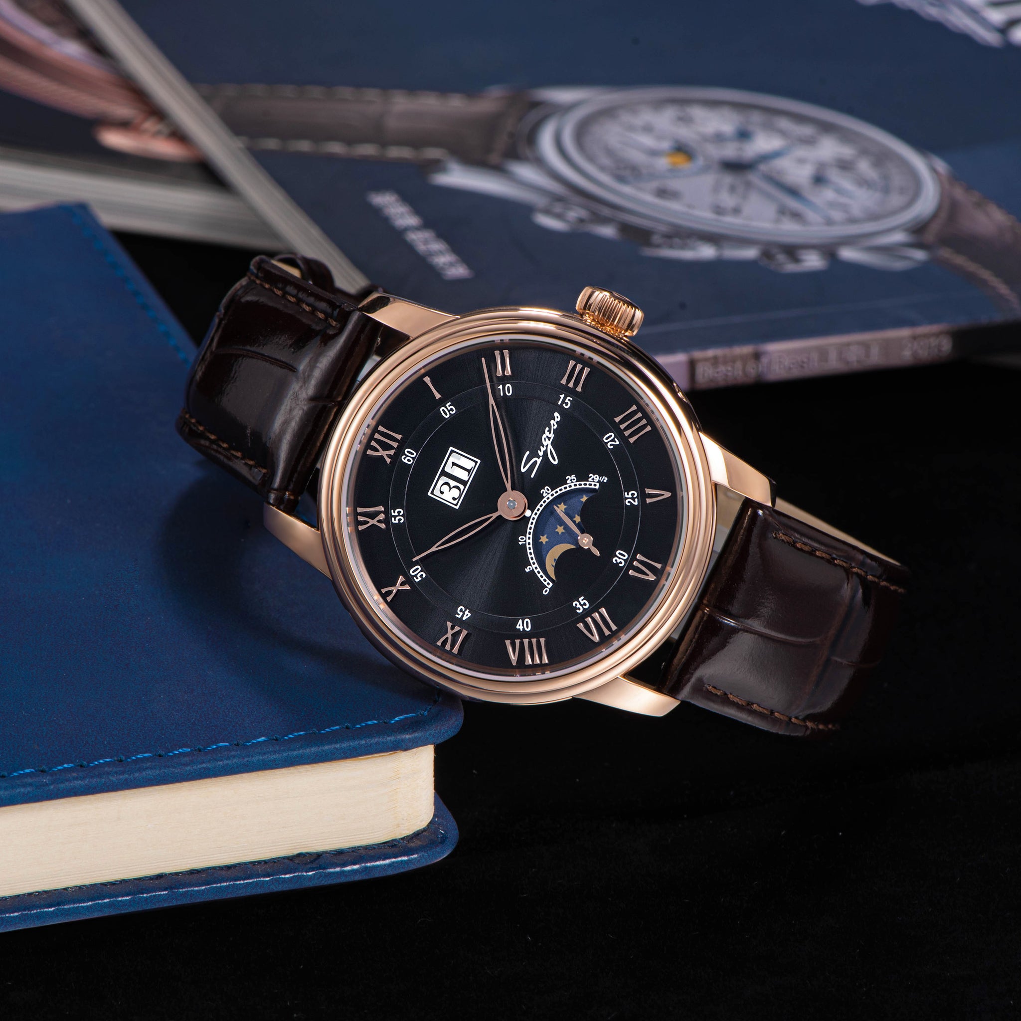 Sugess Luminous Moonphase Seagull ST2108 Movement Watch SU2108SK ...