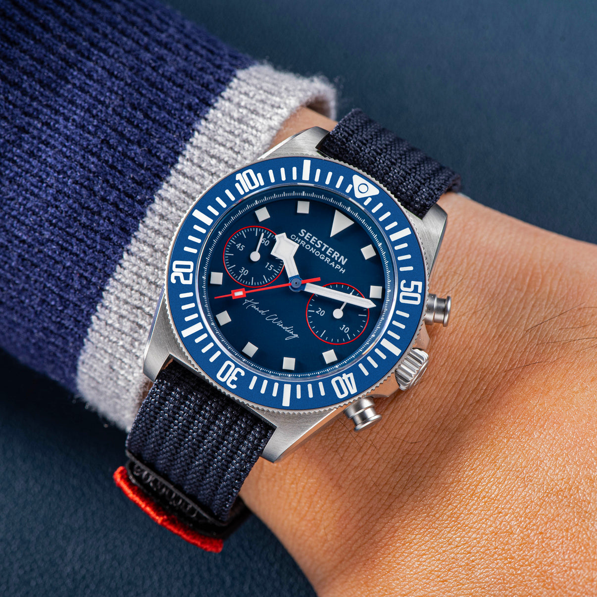 Seestern Chrono S445 445 Chronograph Blue Dial ST19 Movement Blue ...