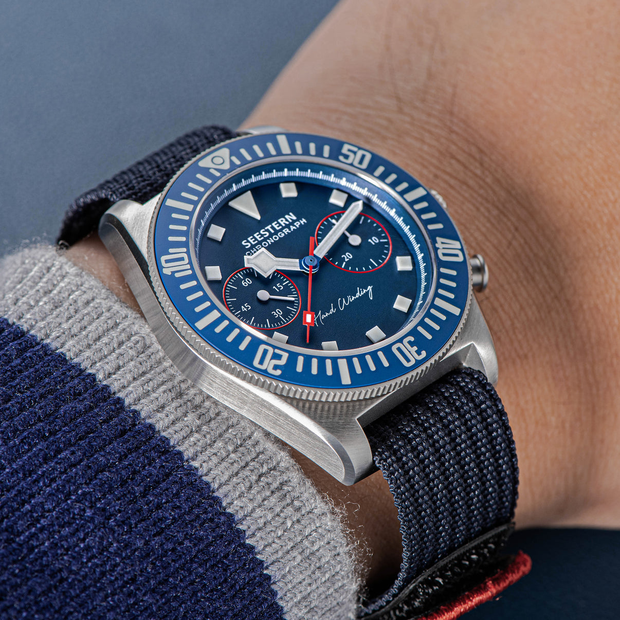 Seestern Chrono S445 445 Chronograph Blue Dial ST19 Movement Blue ...