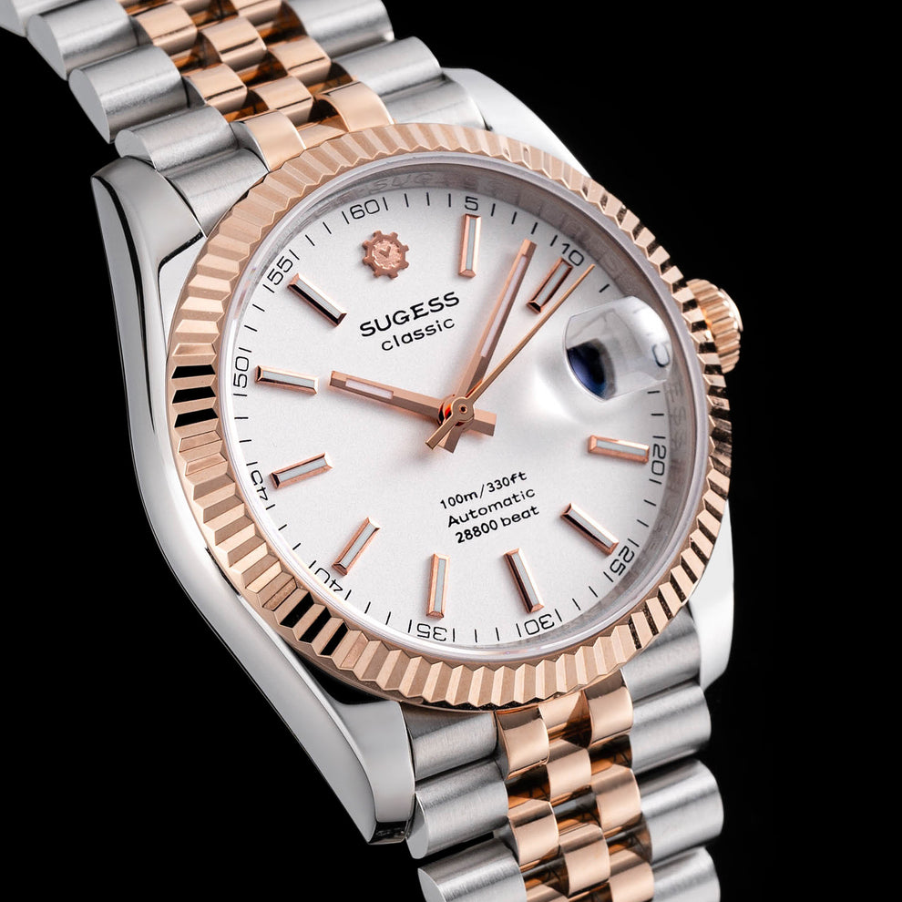 Automatic Classic S447 White Dial Rose Gold Two Tone Fluted Bezel Jubi