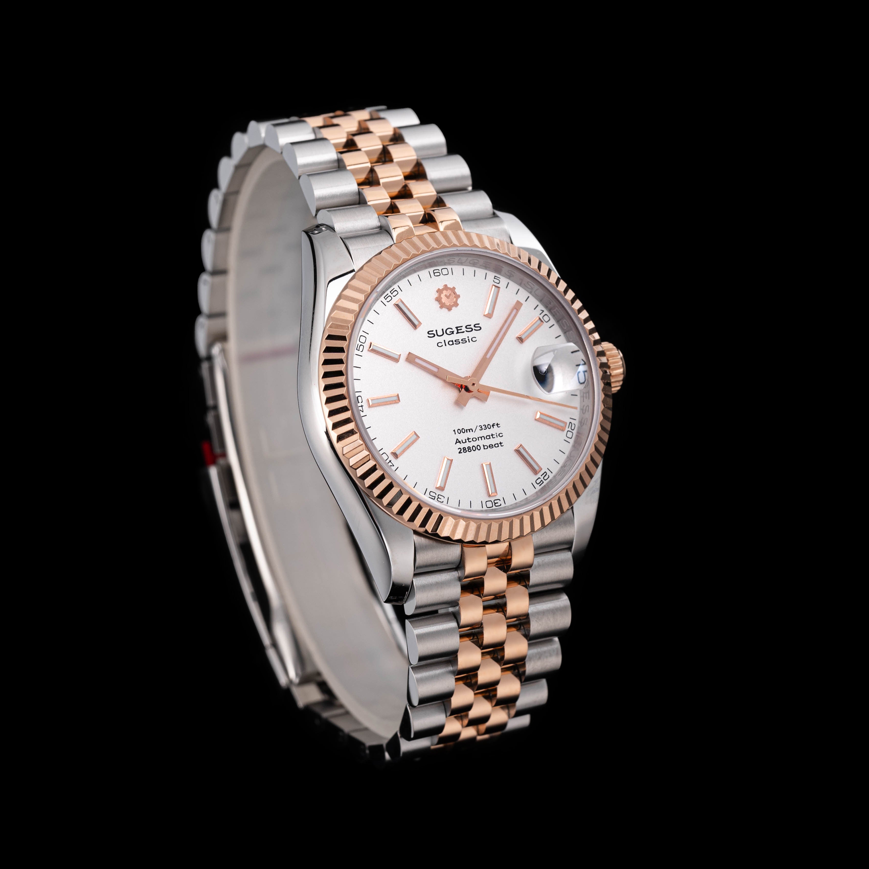 Automatic Classic S447 White Dial Rose Gold Two Tone Fluted Bezel Jubi