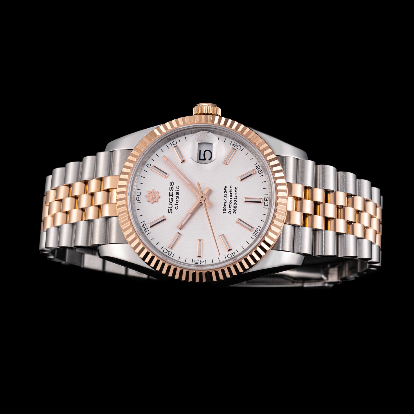 Automatic Classic S447 White Dial Rose Gold Two Tone Fluted Bezel Jubi