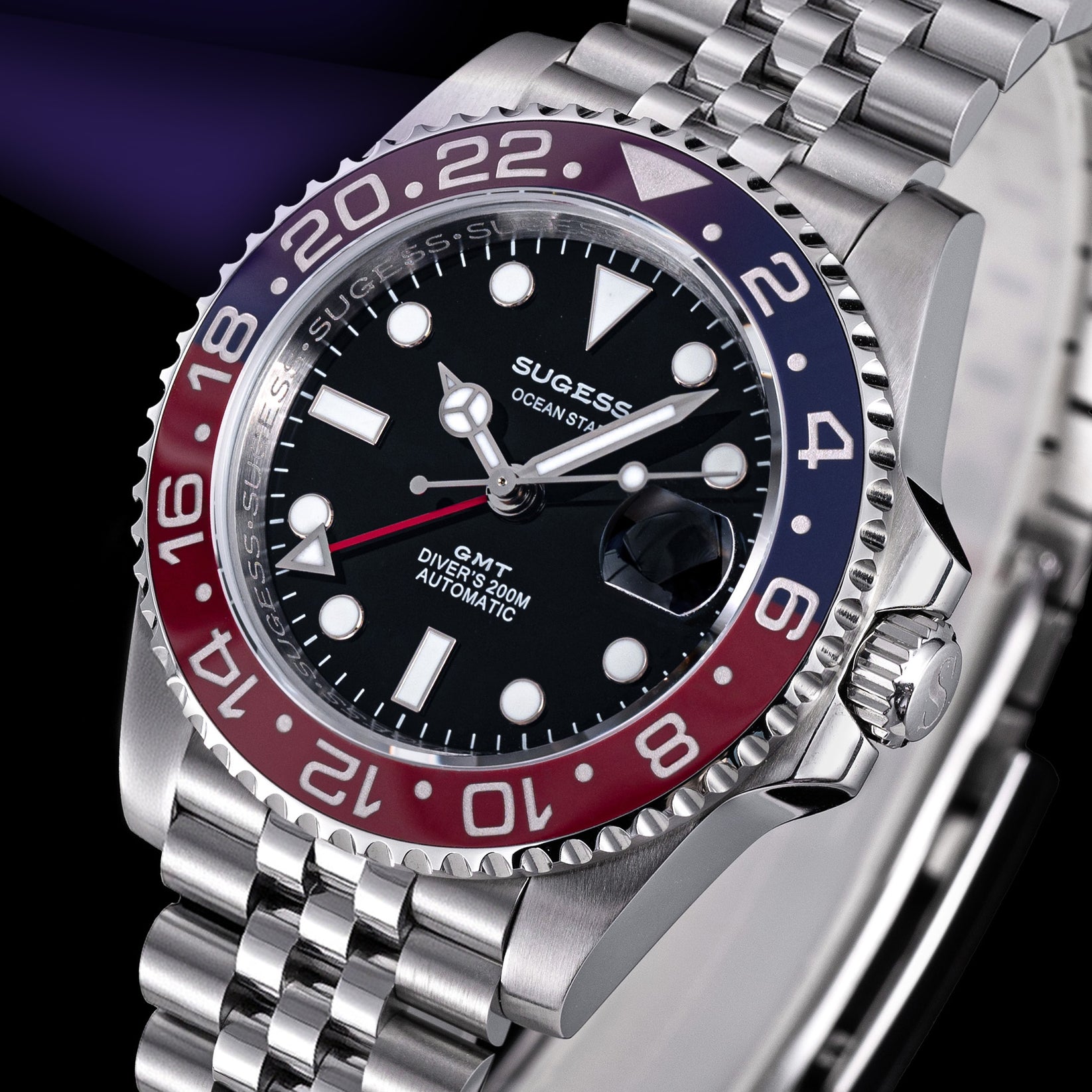 Sugess GMT Diver's Stainless Steel Ceramic Bezel High Beat 28,800 Bph ...