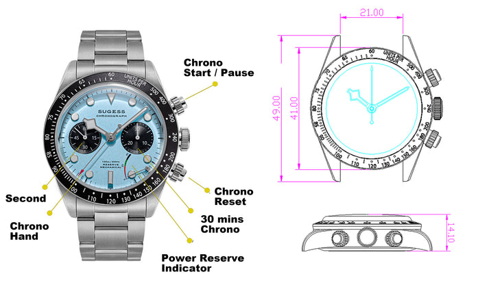 Chrono Heritage S457 Chronograph Power Reserve Light Blue Panda Dial