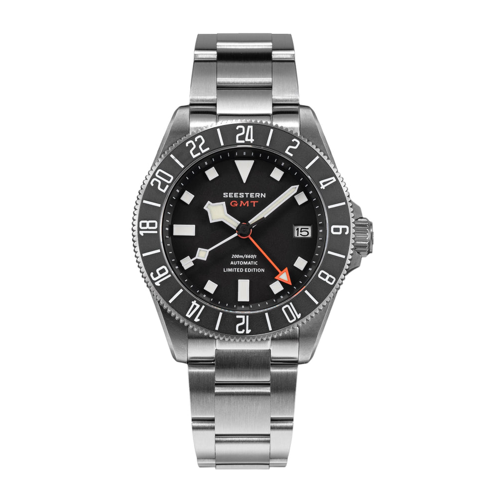 Seestern S462 Titanium Professional GMT Diver Black Dial Black Bezel L