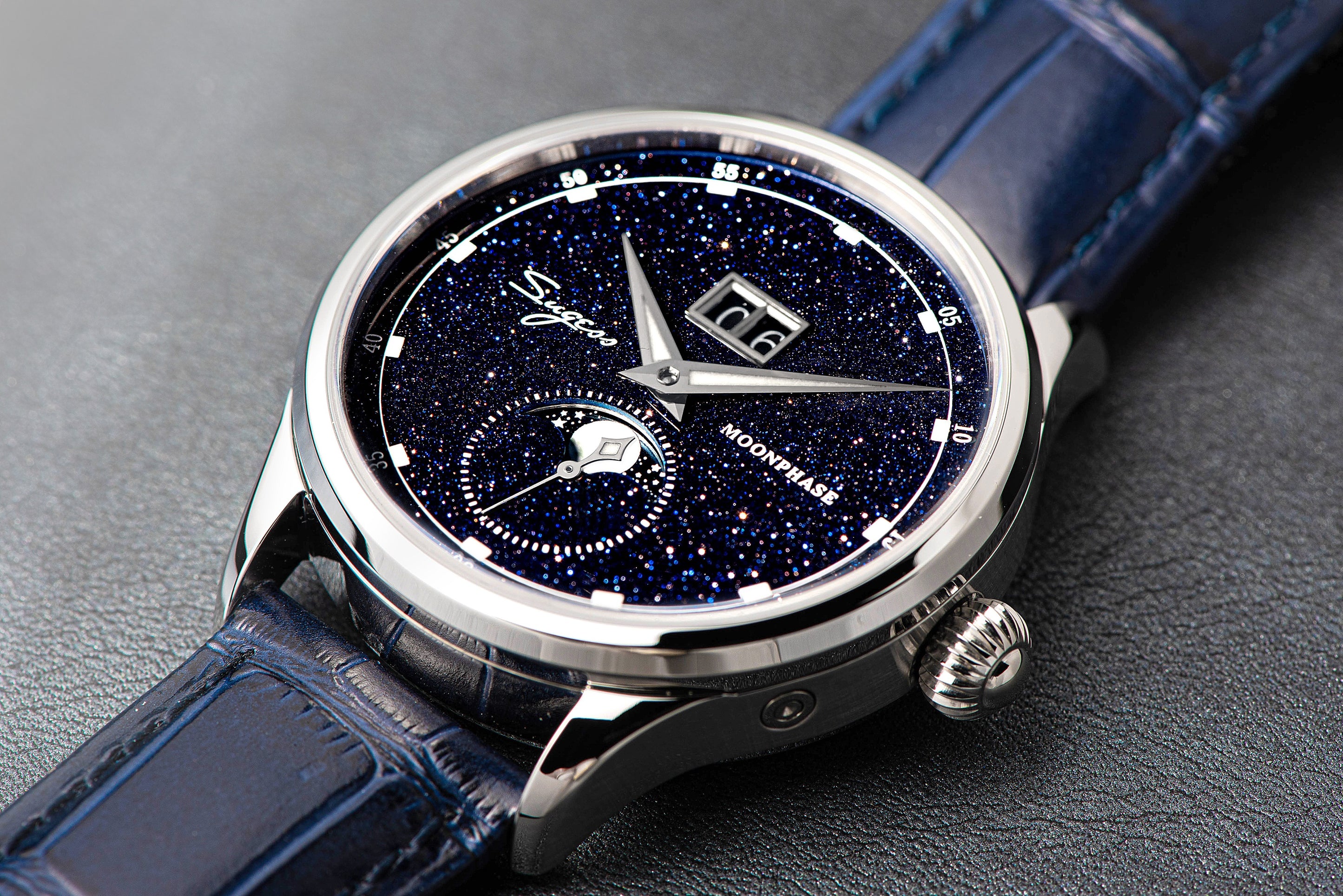 Sugess MOONPHASE MASTER Blue Gold Stone Star Dust Dial Moonphase ...