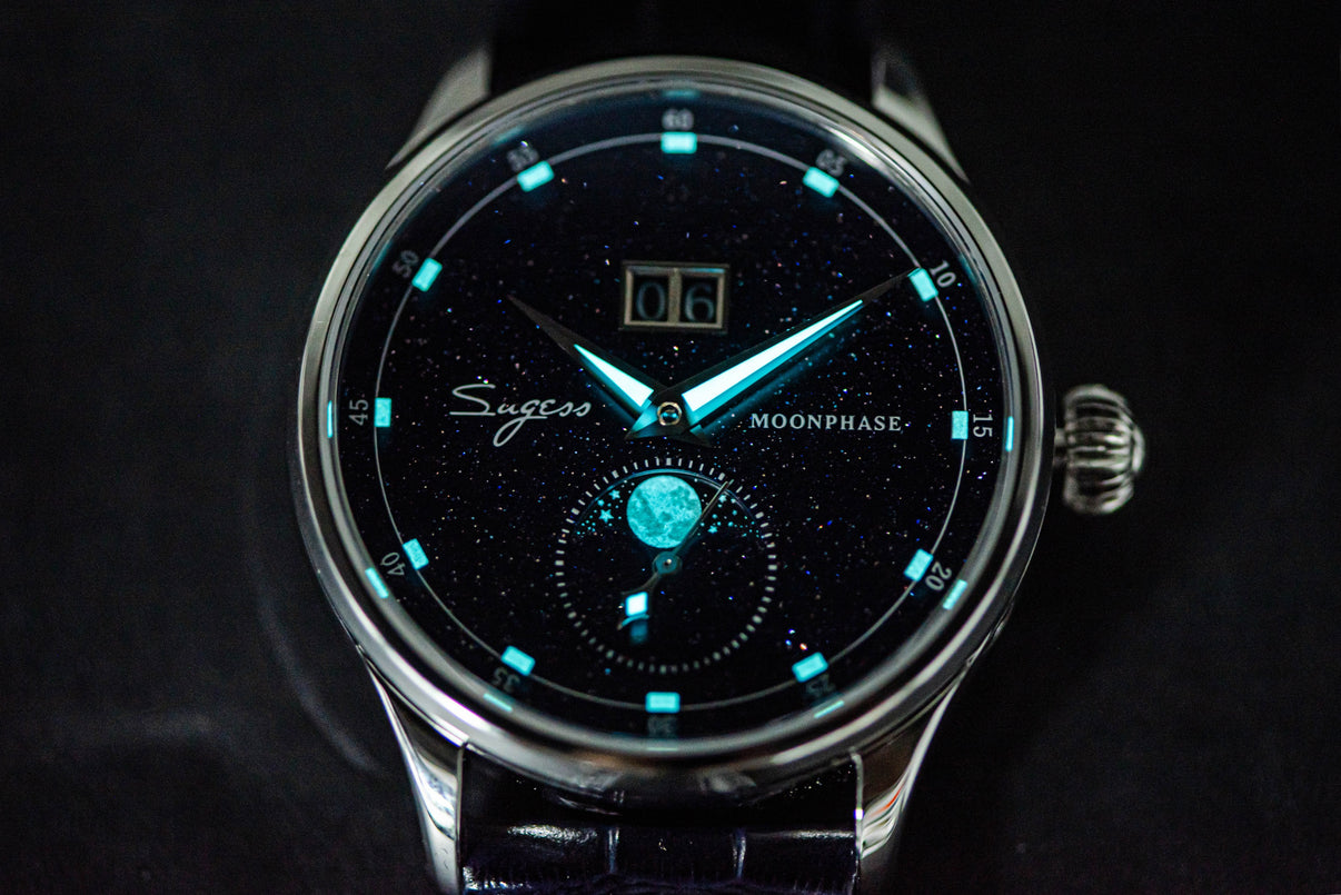 Sugess MOONPHASE MASTER Blue Gold Stone Star Dust Dial Moonphase ...