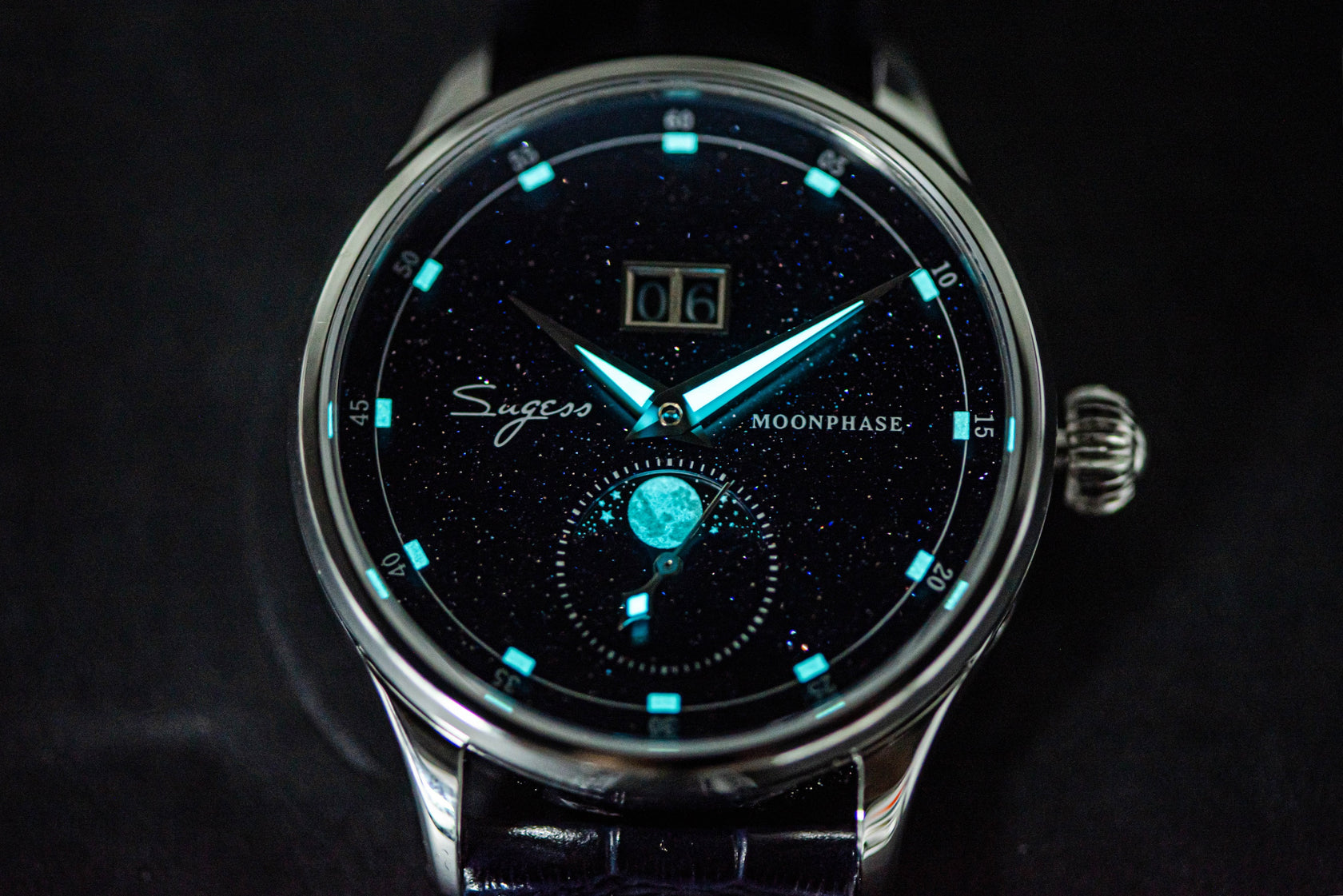 Sugess MOONPHASE MASTER Blue Gold Stone Star Dust Dial Moonphase ...