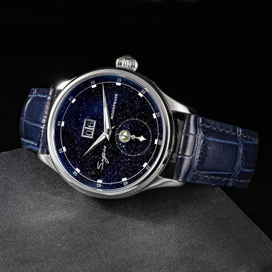 Sugess MOONPHASE MASTER Blue Gold Stone Star Dust Dial Moonphase ...