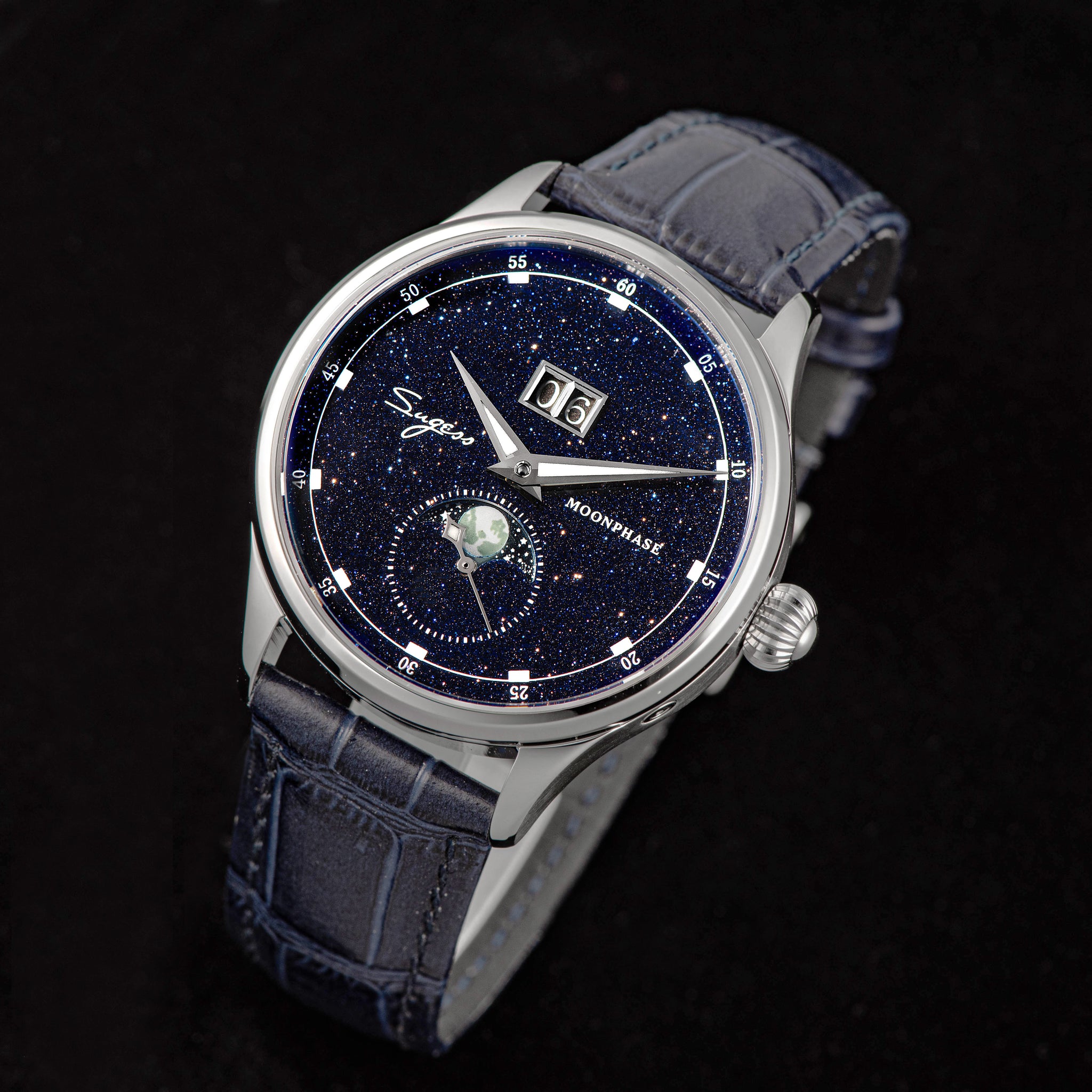 Sugess MOONPHASE MASTER Blue Gold Stone Star Dust Dial Moonphase ...