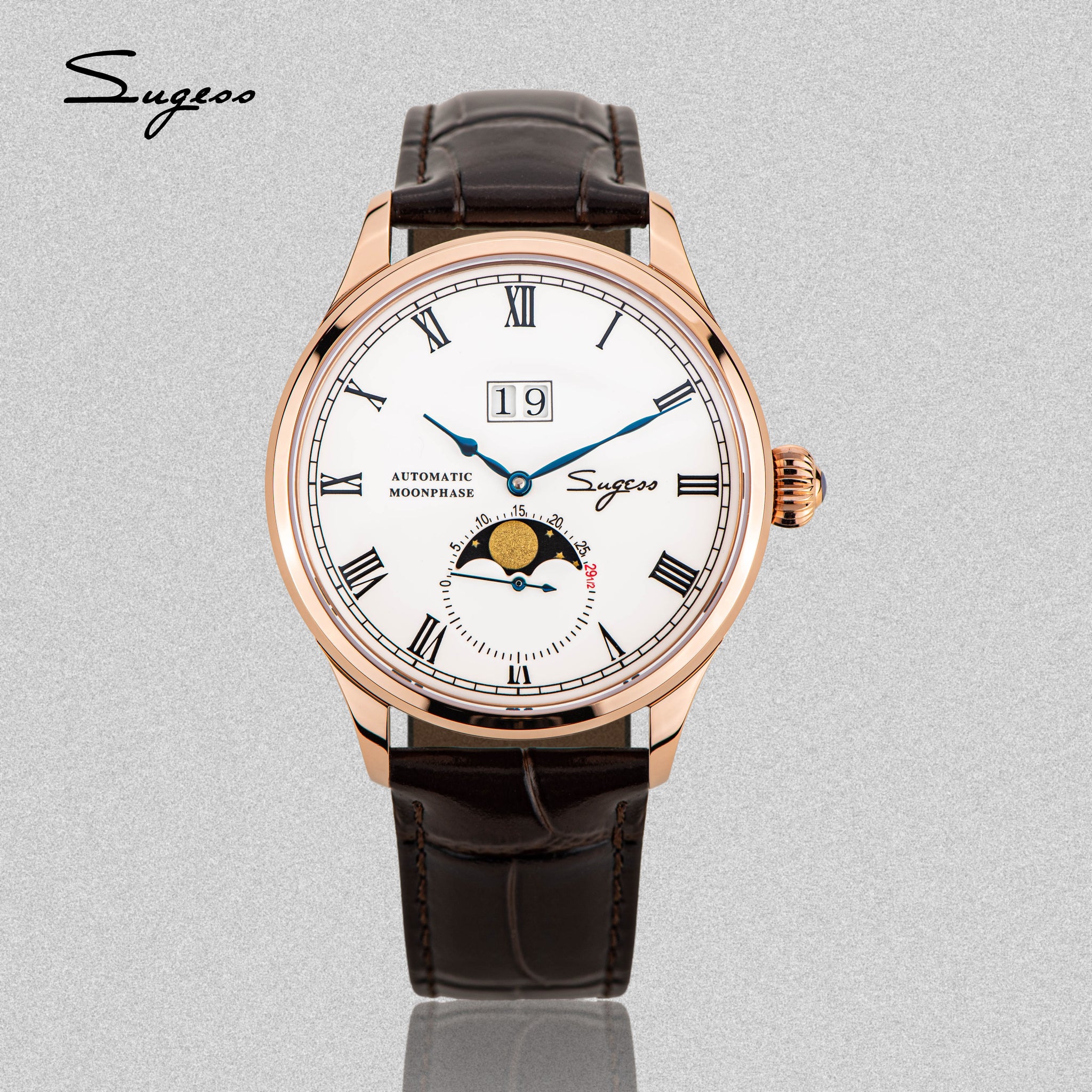 Sugess MOONPHASE MASTER Enamel Dial Moonphase Seagull ST2528 Movement ...