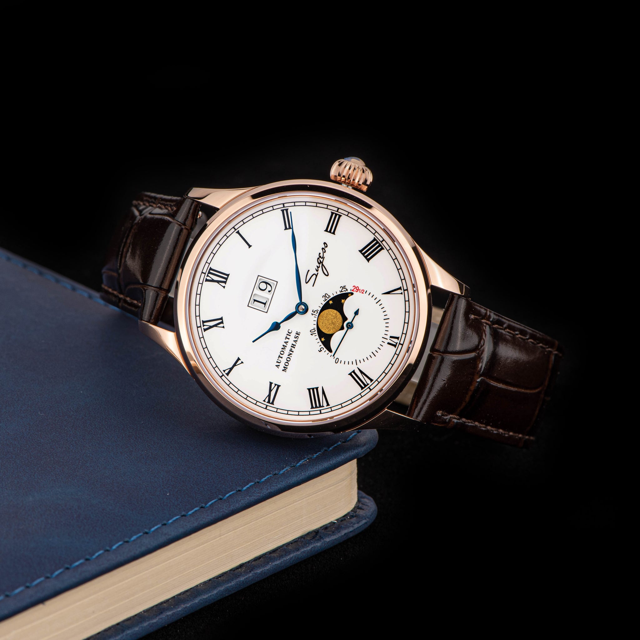 Sugess MOONPHASE MASTER Enamel Dial Moonphase Seagull ST2528 Movement ...