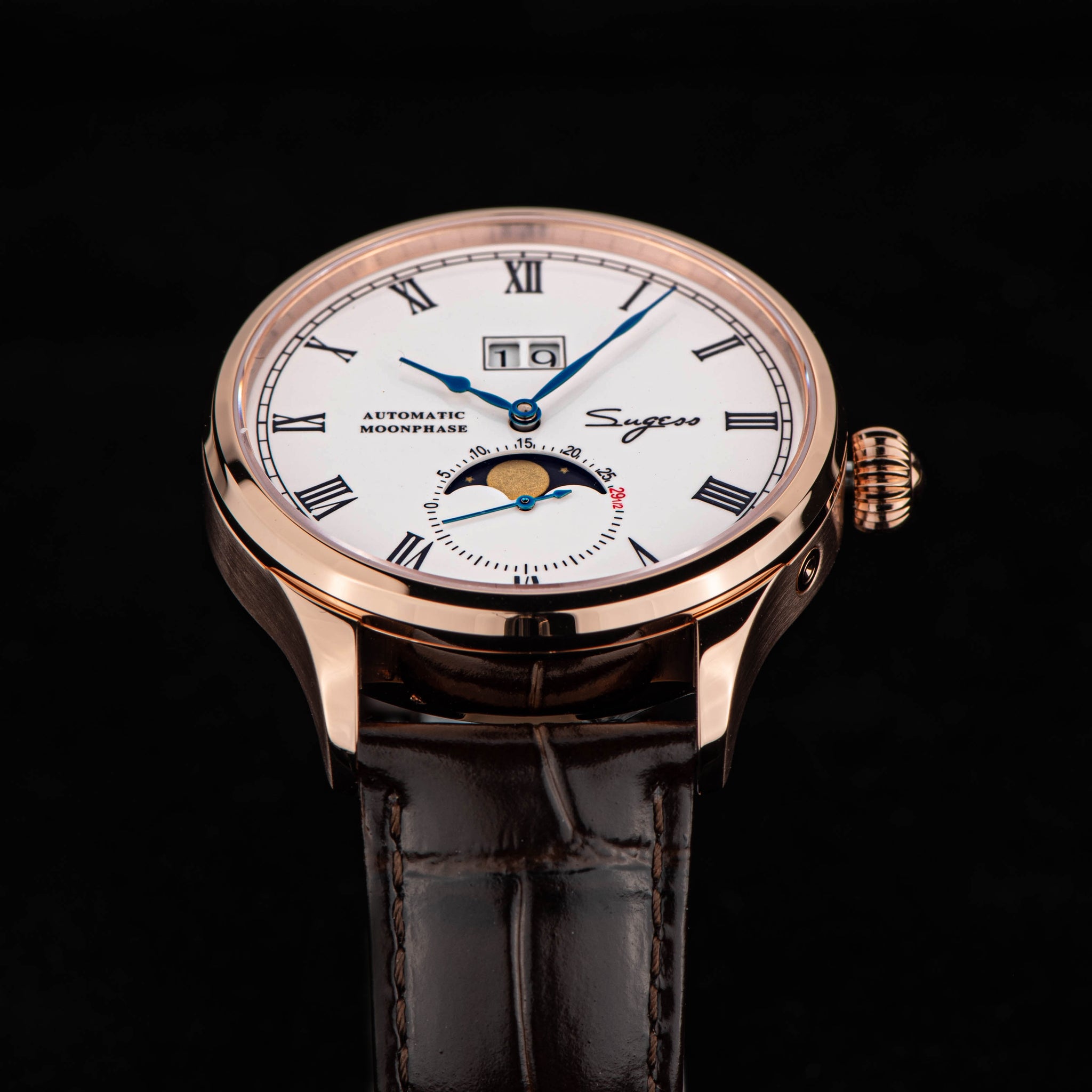 Sugess MOONPHASE MASTER Enamel Dial Moonphase Seagull ST2528 Movement ...