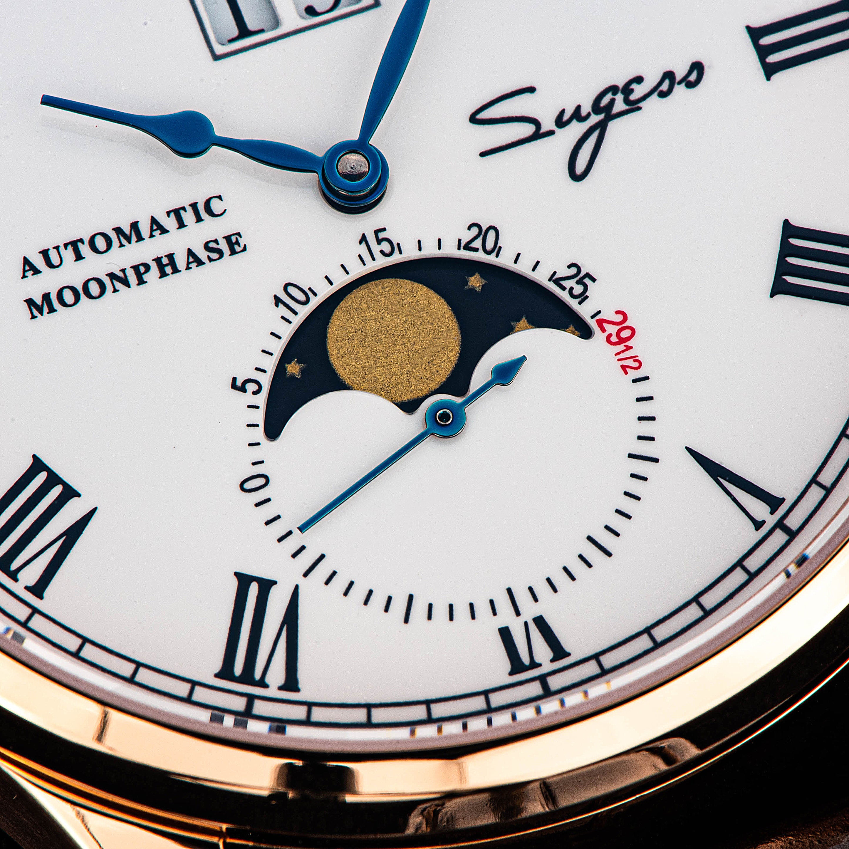 Sugess MOONPHASE MASTER Enamel Dial Moonphase Seagull ST2528 Movement ...
