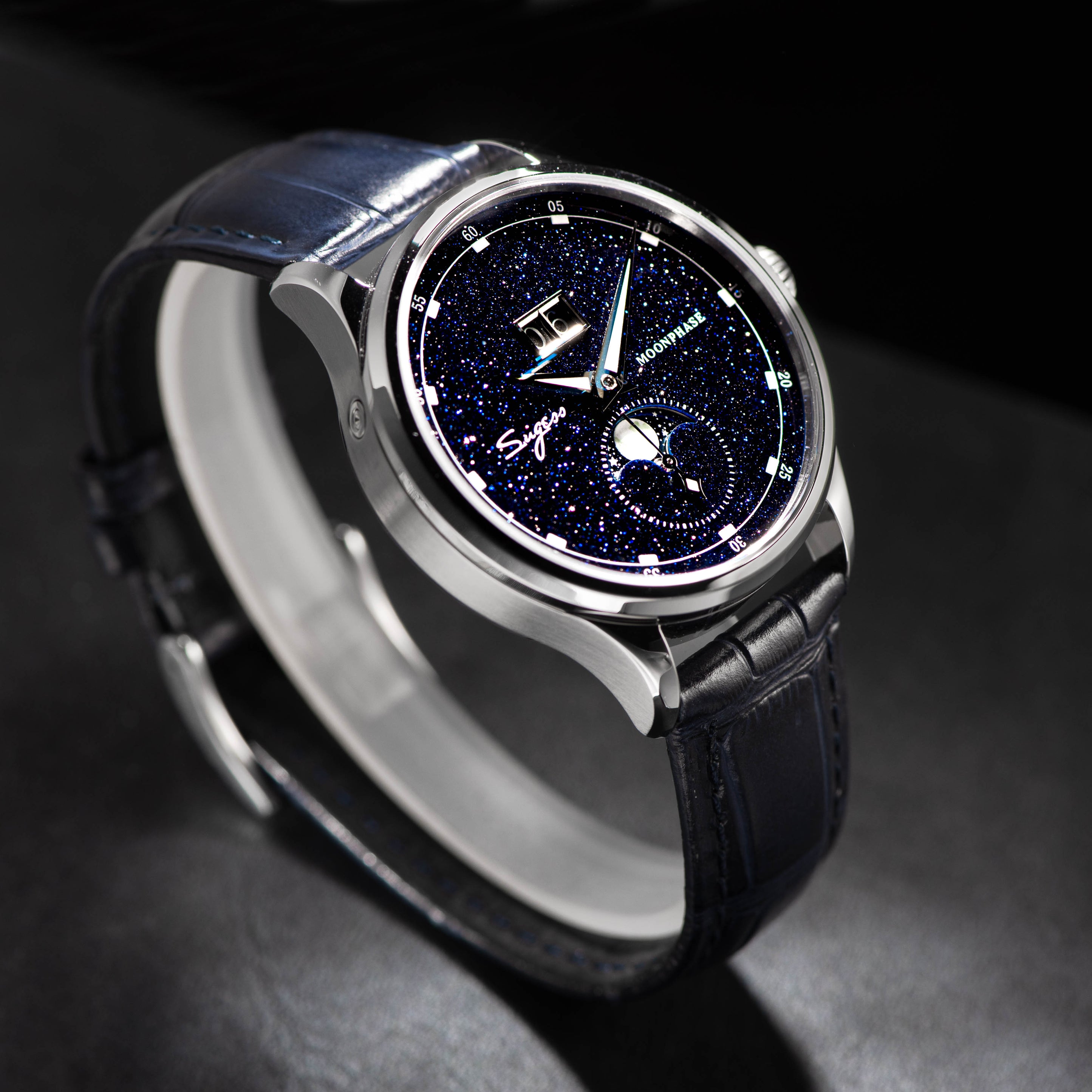 Sugess MOONPHASE MASTER Blue Gold Stone Star Dust Dial Moonphase ...