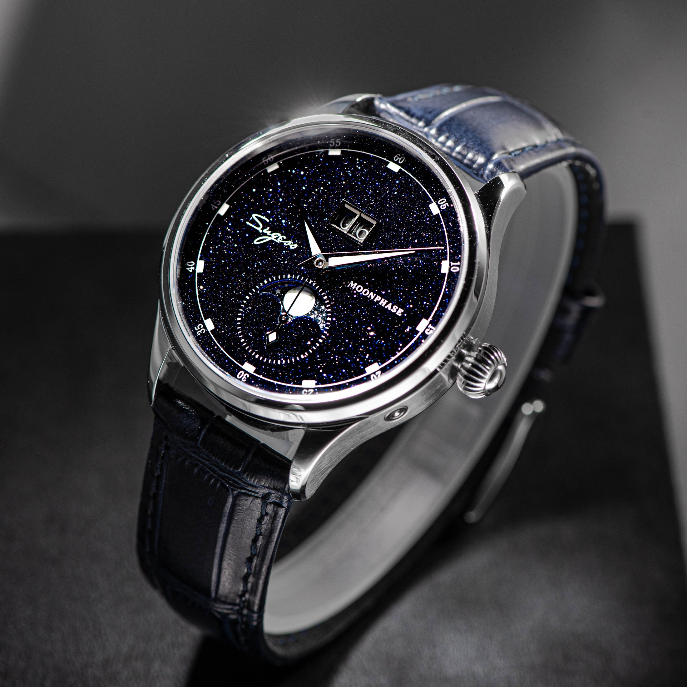 Sugess MOONPHASE MASTER Blue Gold Stone Star Dust Dial Moonphase ...