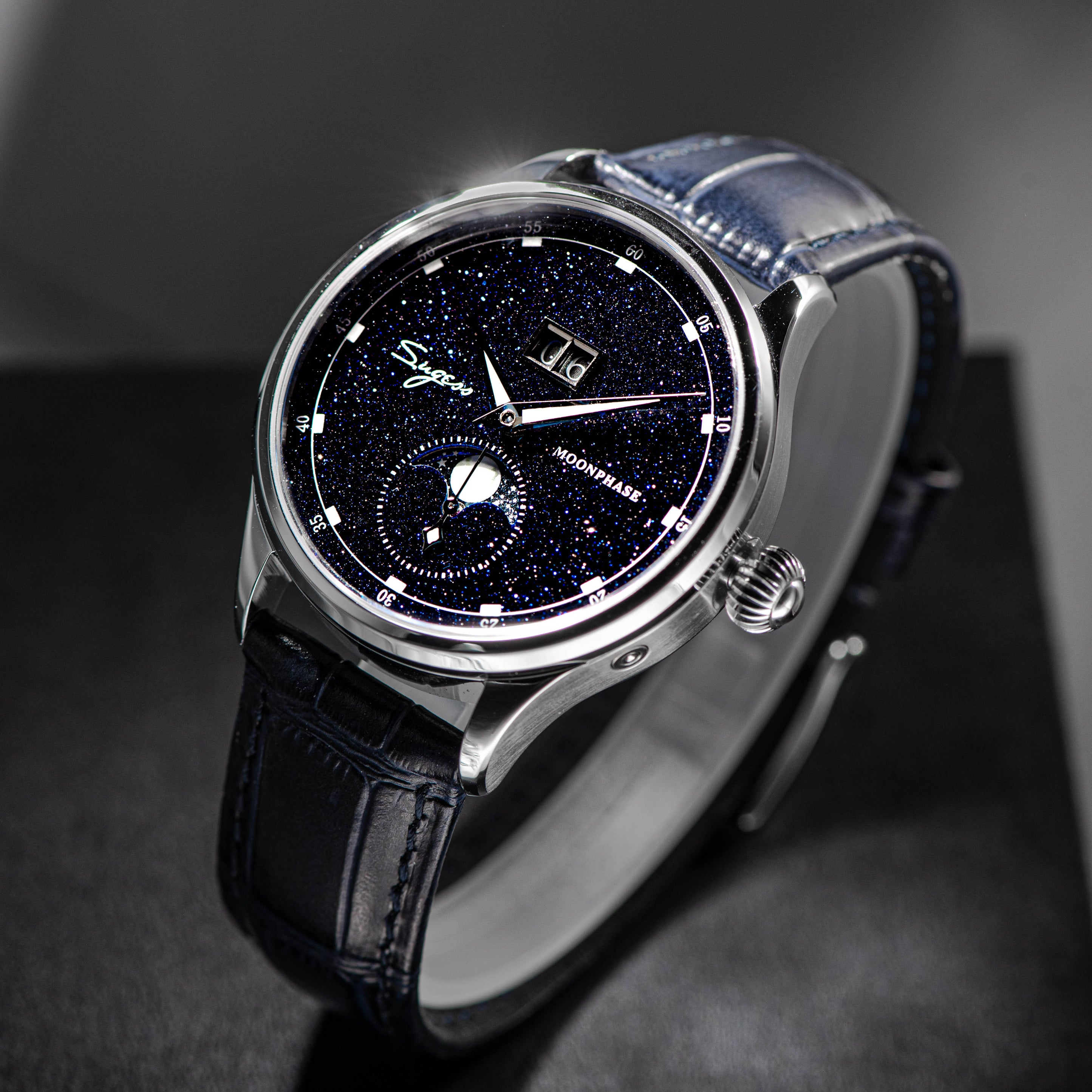 Sugess MOONPHASE MASTER Blue Gold Stone Star Dust Dial Moonphase ...