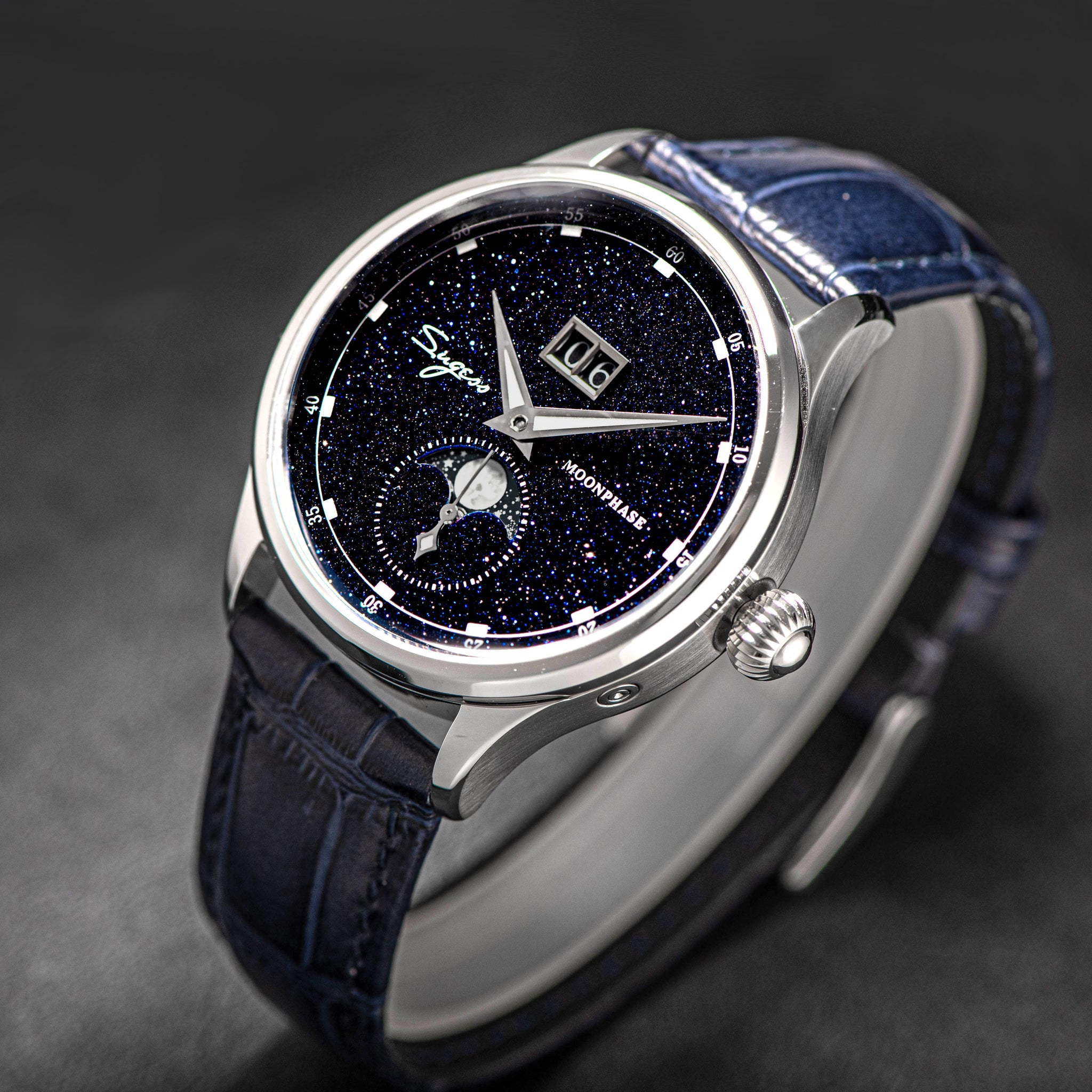 Sugess MOONPHASE MASTER Blue Gold Stone Star Dust Dial Moonphase ...