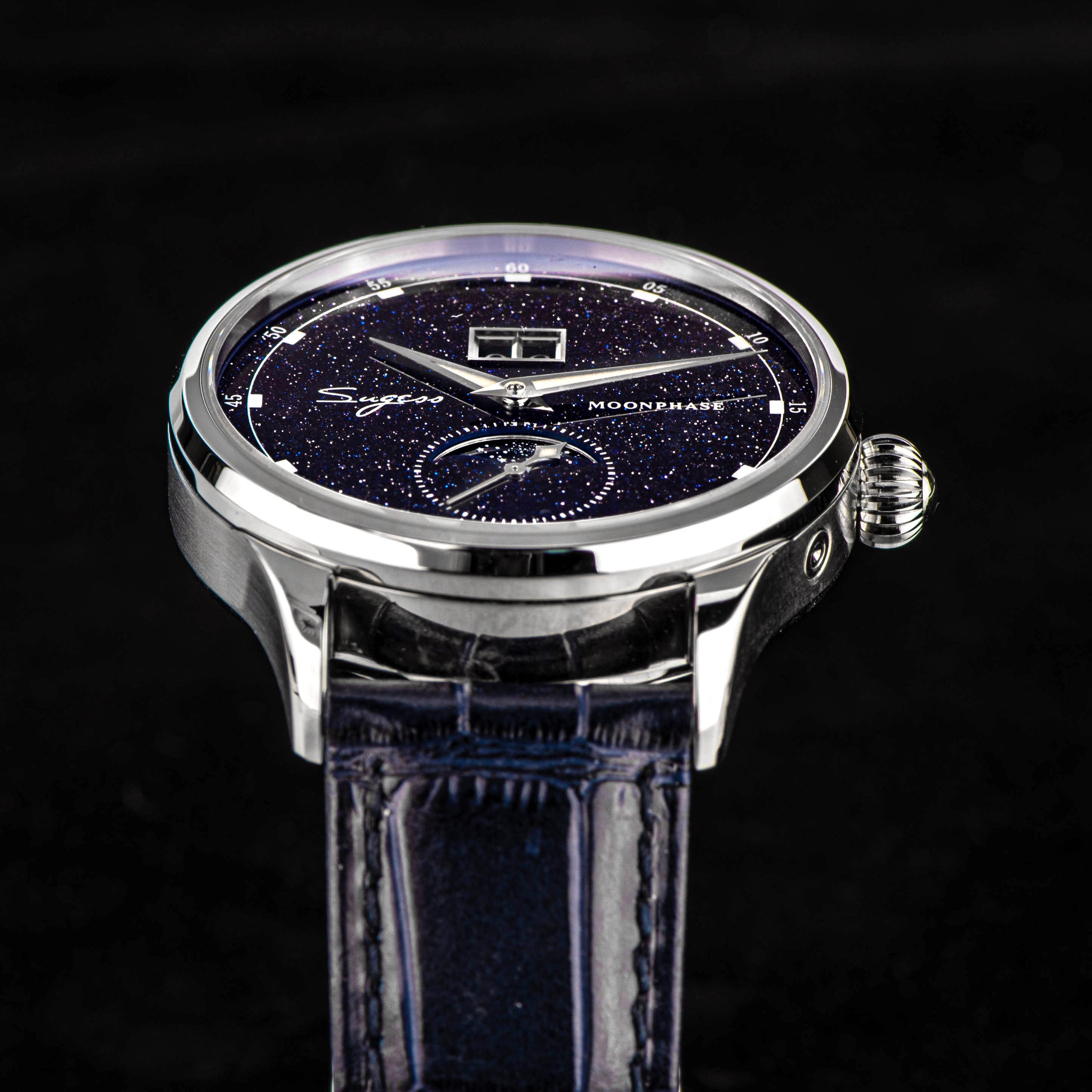 Sugess MOONPHASE MASTER Blue Gold Stone Star Dust Dial Moonphase ...