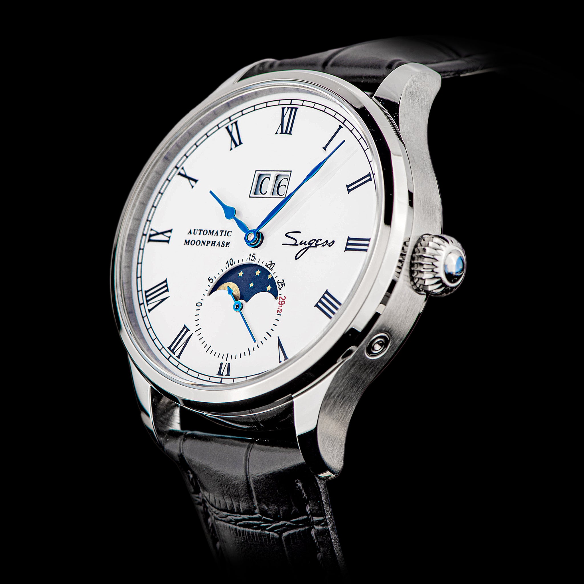 Sugess MOONPHASE MASTER Enamel Dial Moonphase Seagull ST2528 Movement ...
