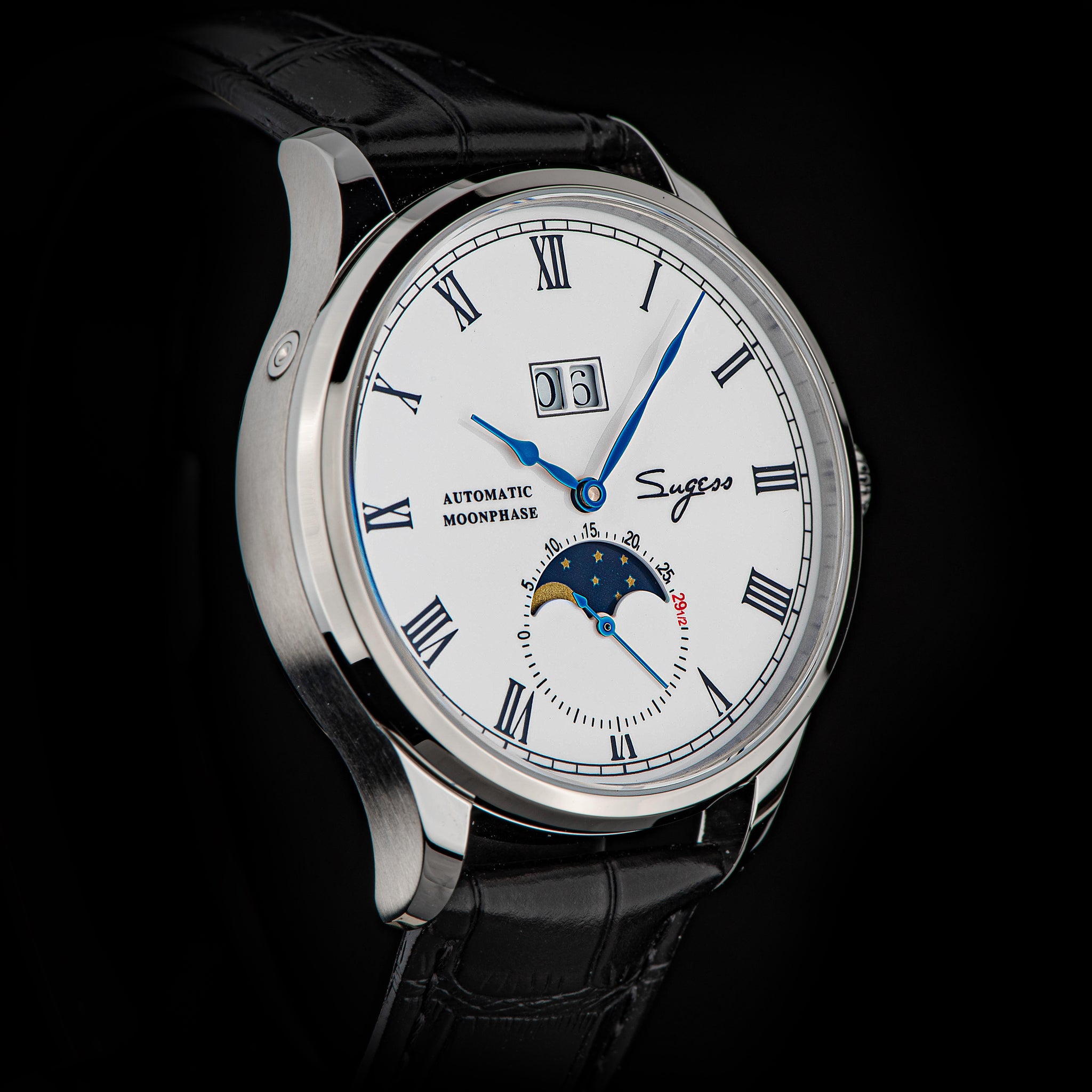 Sugess MOONPHASE MASTER Enamel Dial Moonphase Seagull ST2528 Movement ...