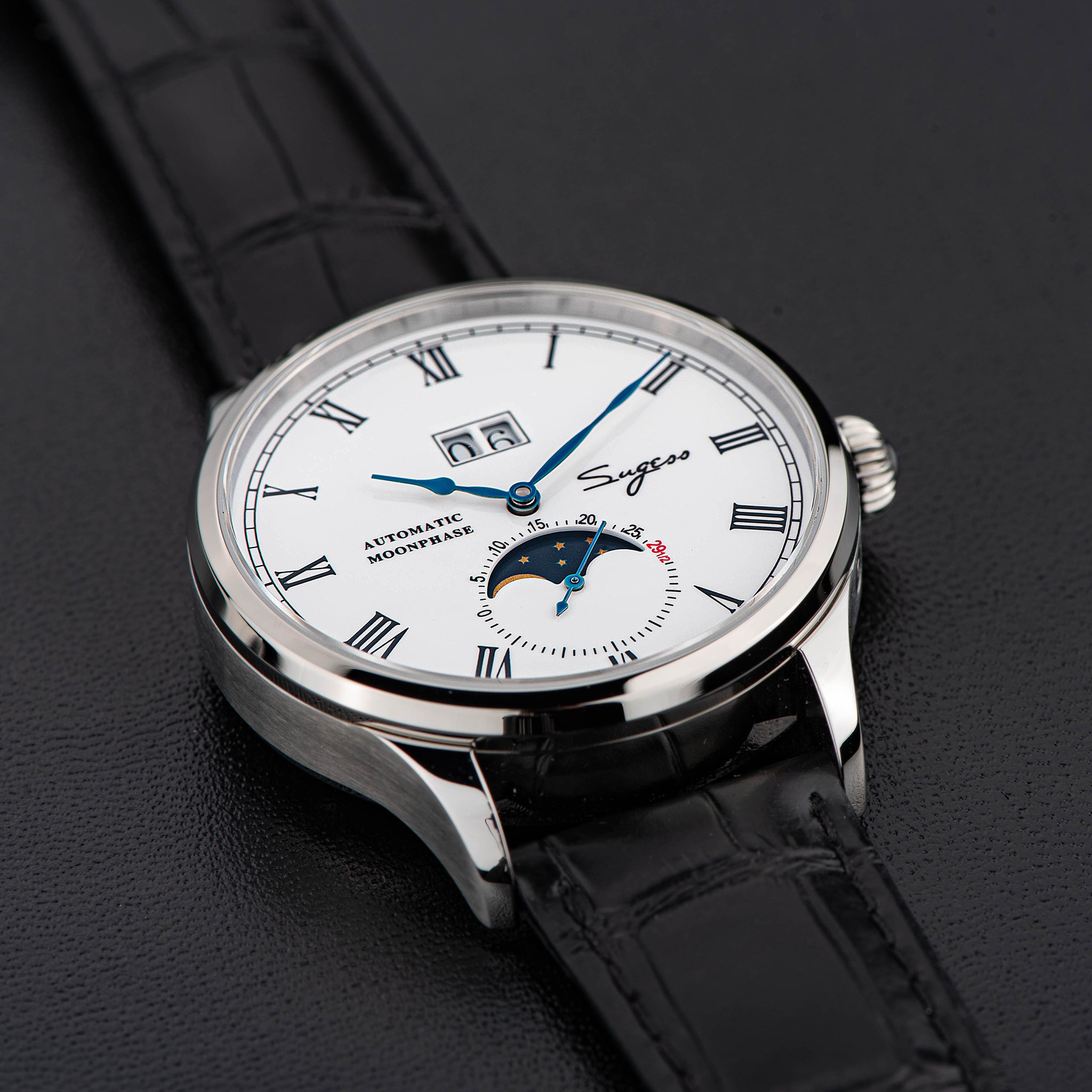 Sugess MOONPHASE MASTER Enamel Dial Moonphase Seagull ST2528 Movement ...