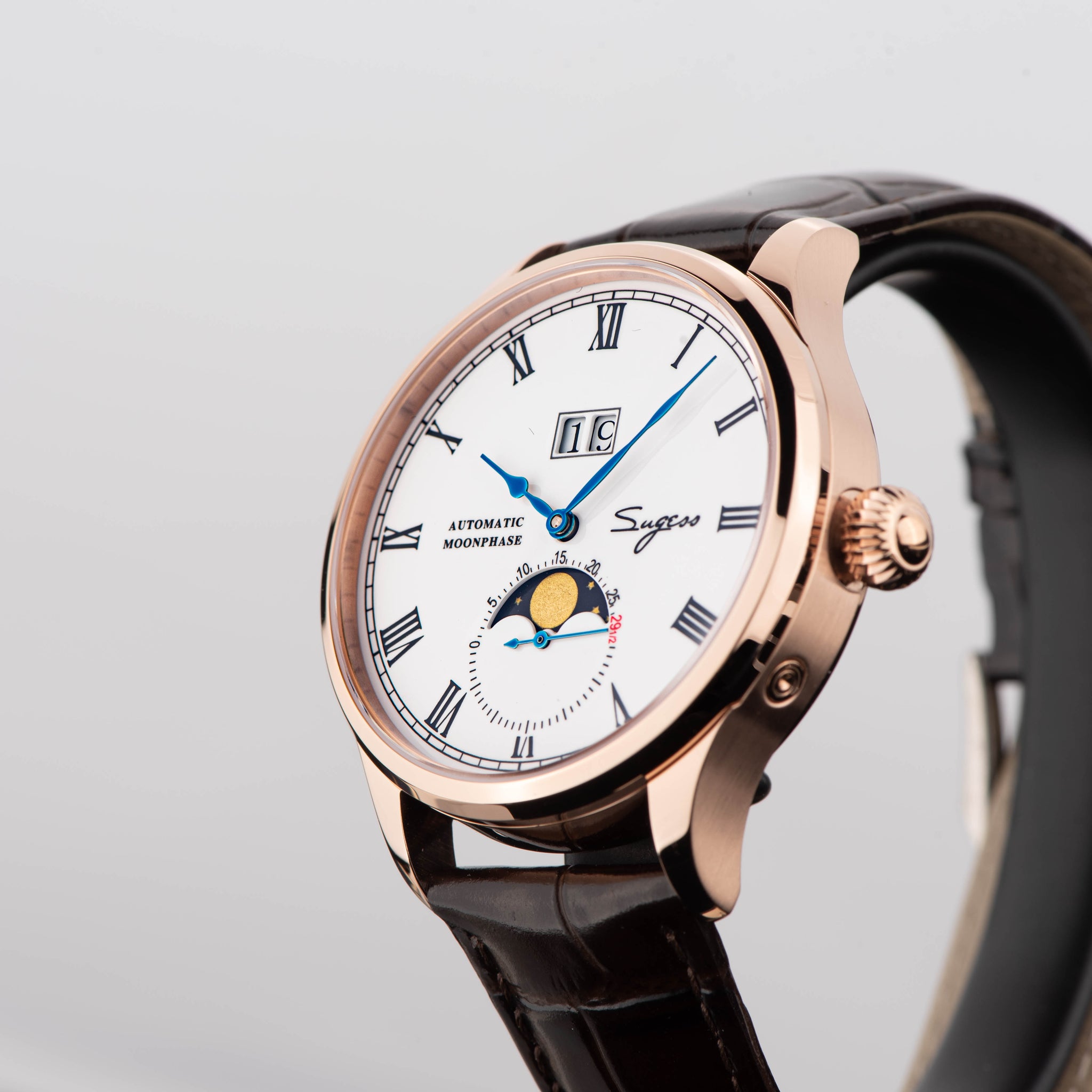 Sugess MOONPHASE MASTER Enamel Dial Moonphase Seagull ST2528 Movement ...
