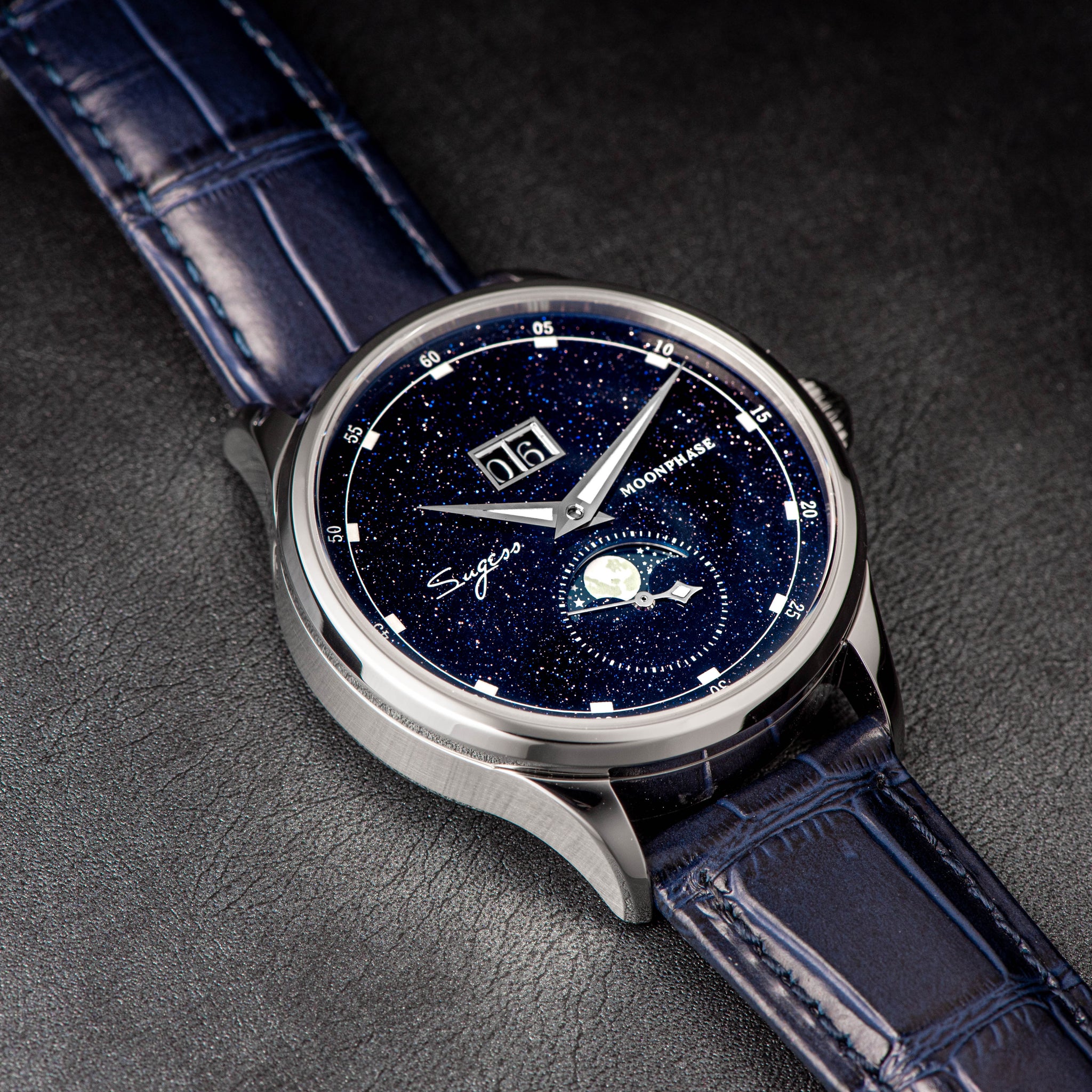 Sugess MOONPHASE MASTER Blue Gold Stone Star Dust Dial Moonphase ...