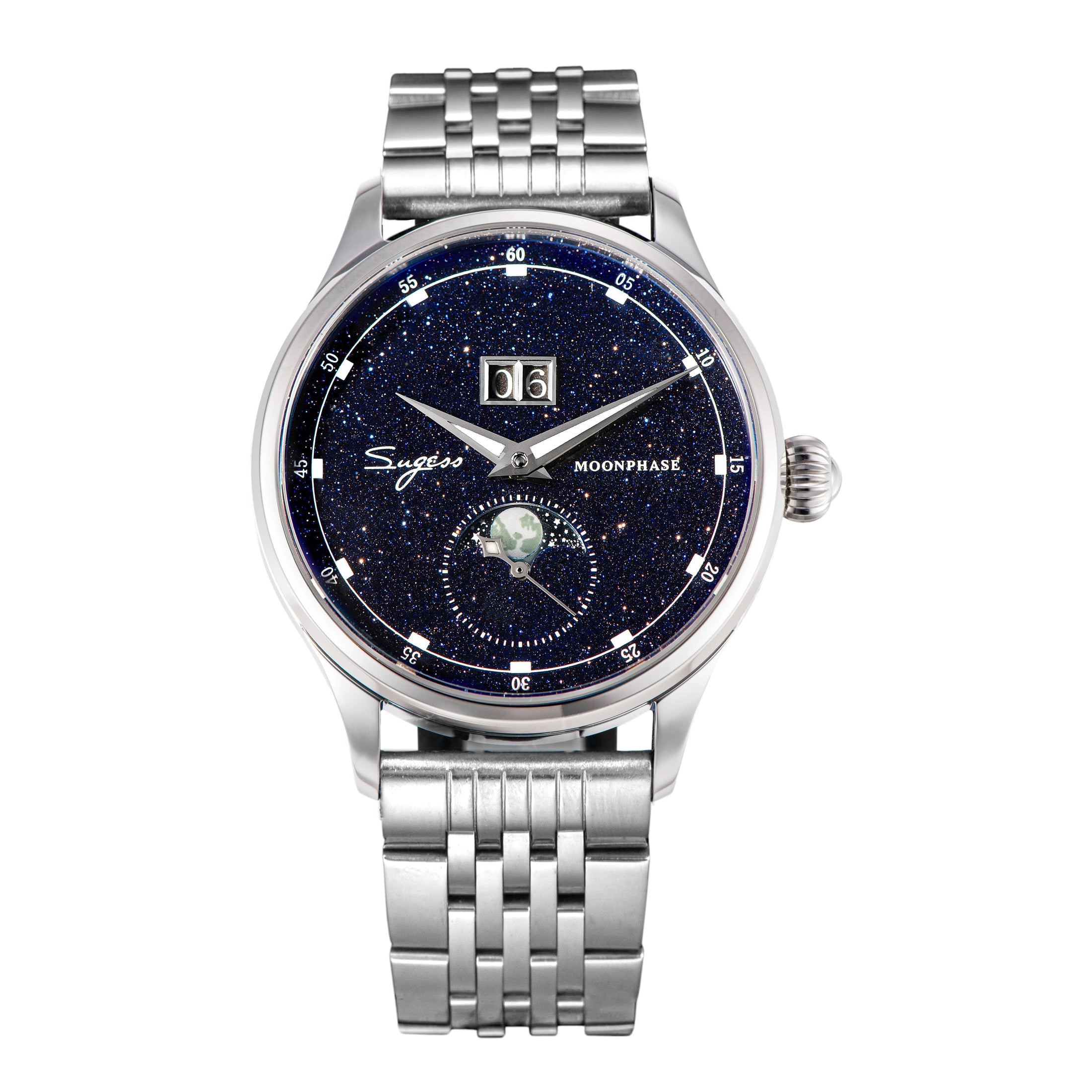 Sugess MOONPHASE MASTER Blue Gold Stone Star Dust Dial Moonphase ...