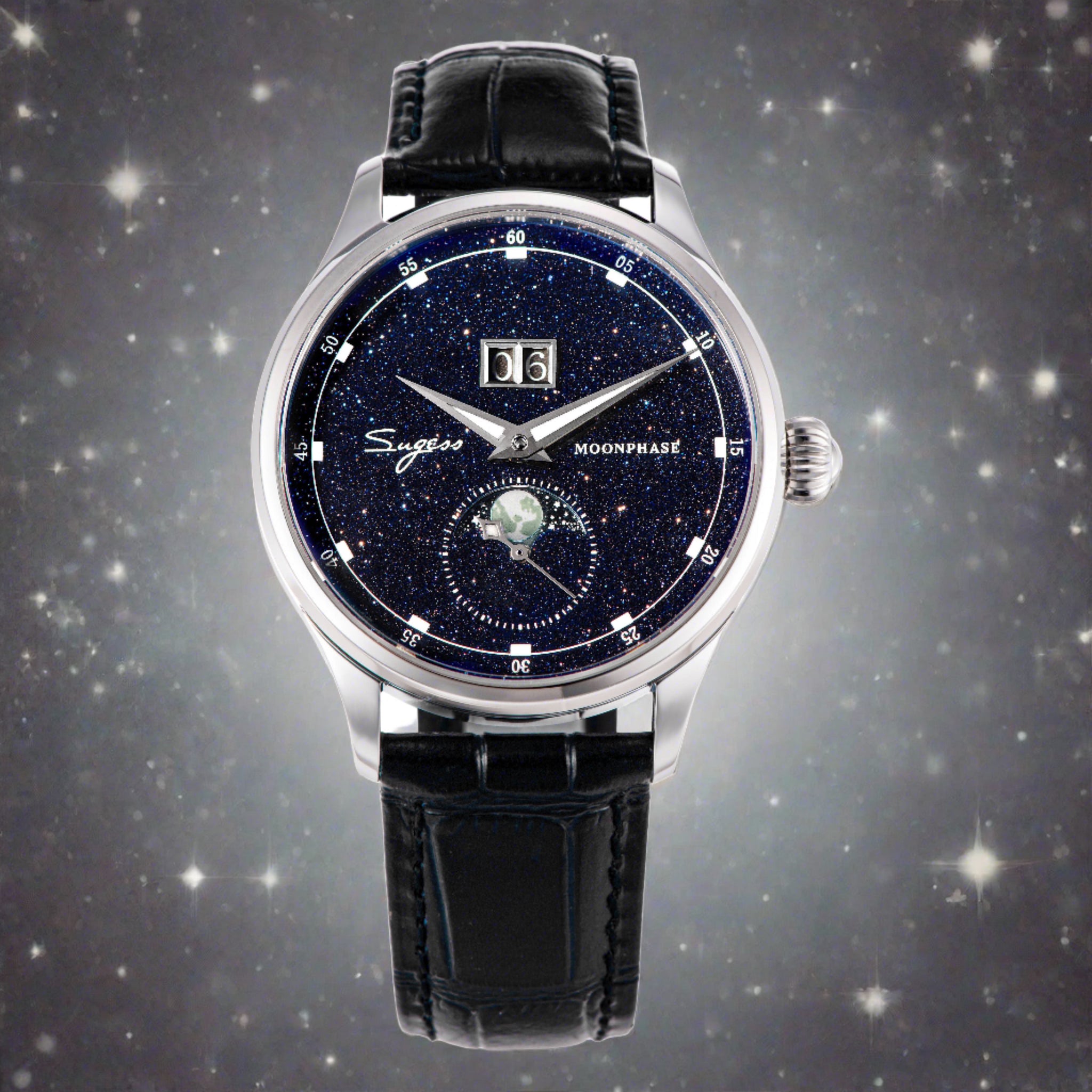 Sugess MOONPHASE MASTER Blue Gold Stone Star Dust Dial Moonphase ...